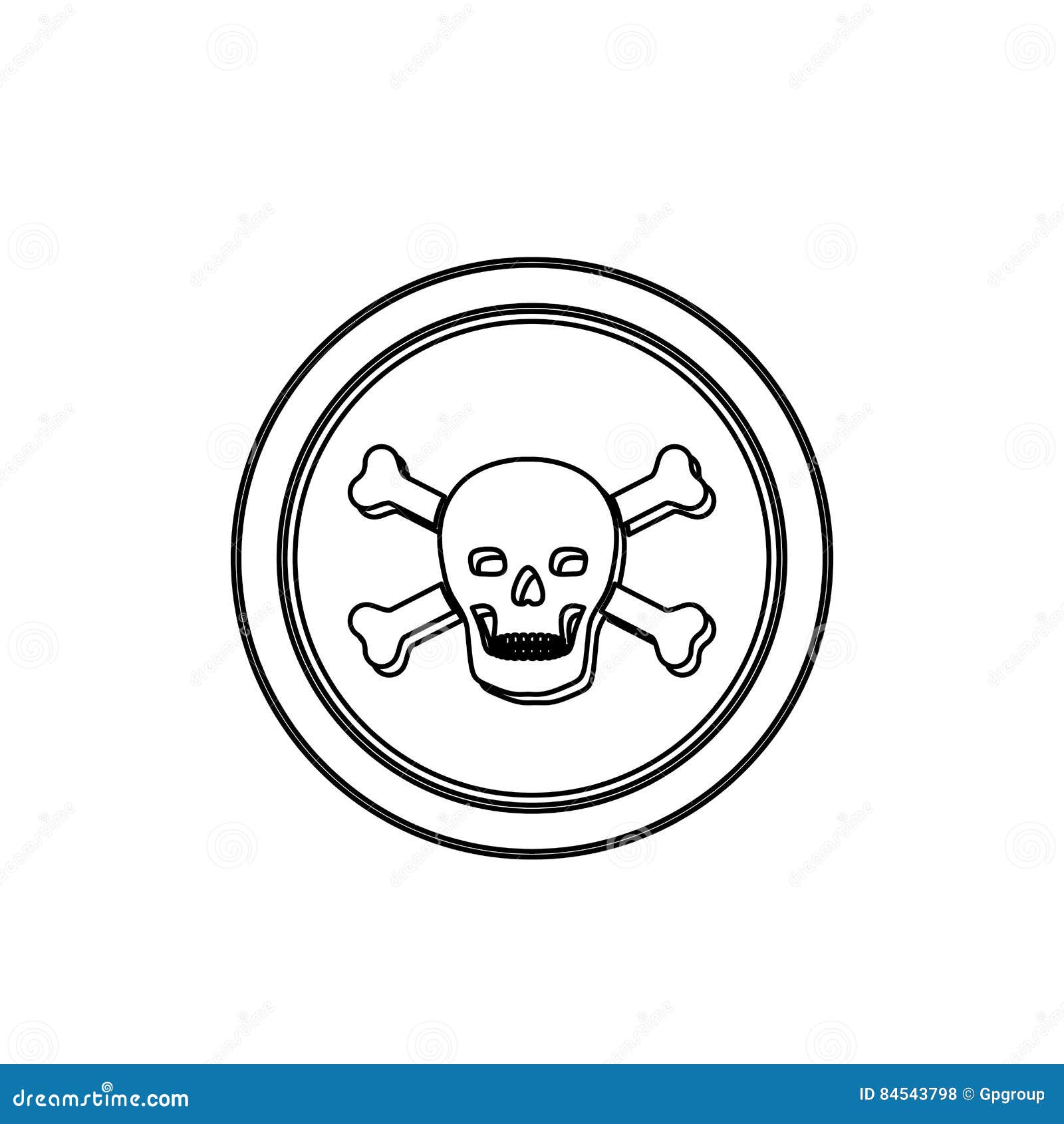 Monochrome Contour in Circle with Skull and Bones Stock Vector ...