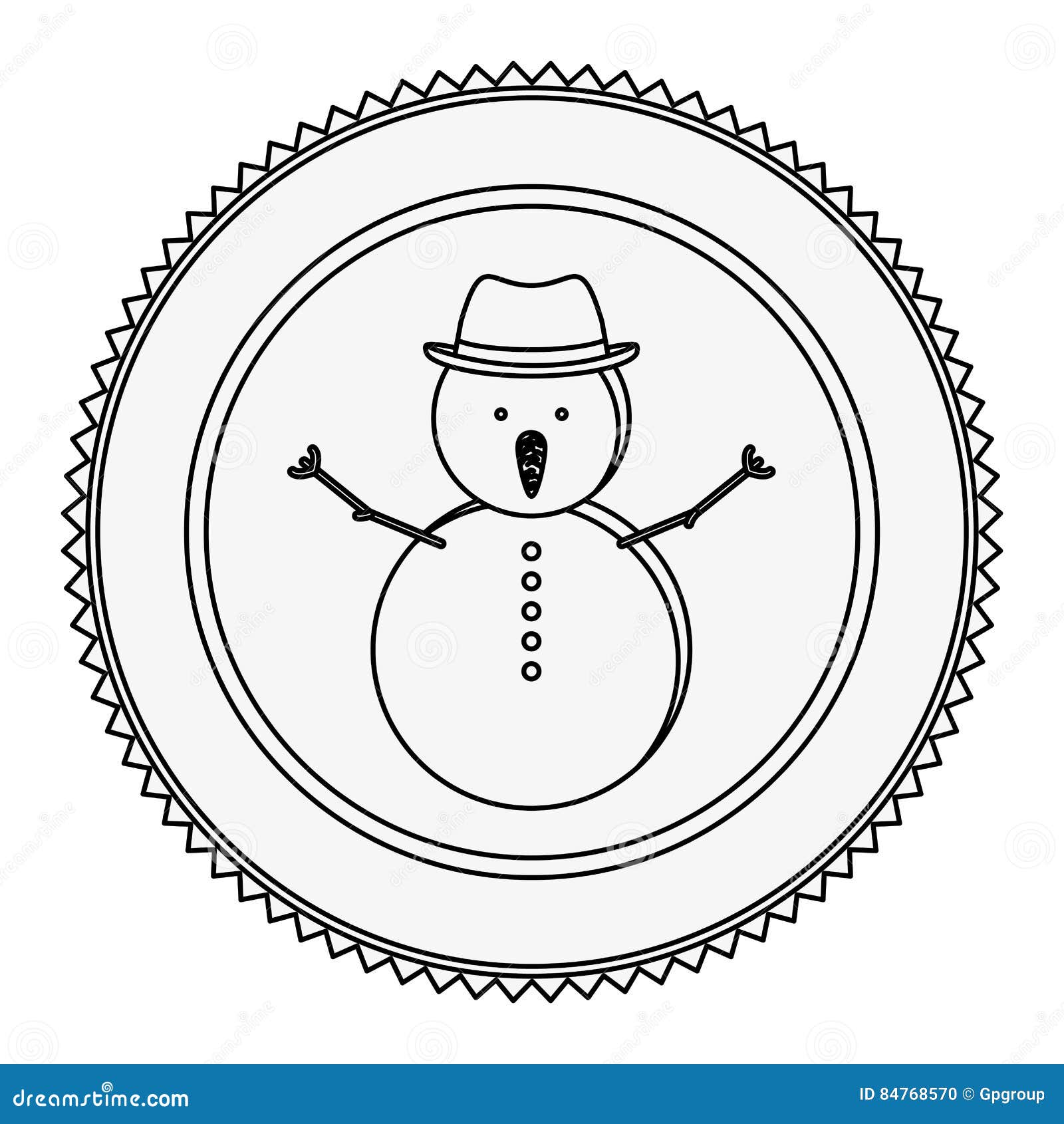 Monochrome Contour Circle with Snowman Stock Vector - Illustration of ...