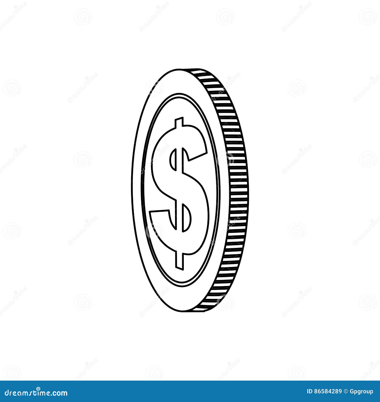 Monochrome Contour with Coin in Side View Stock Illustration ...