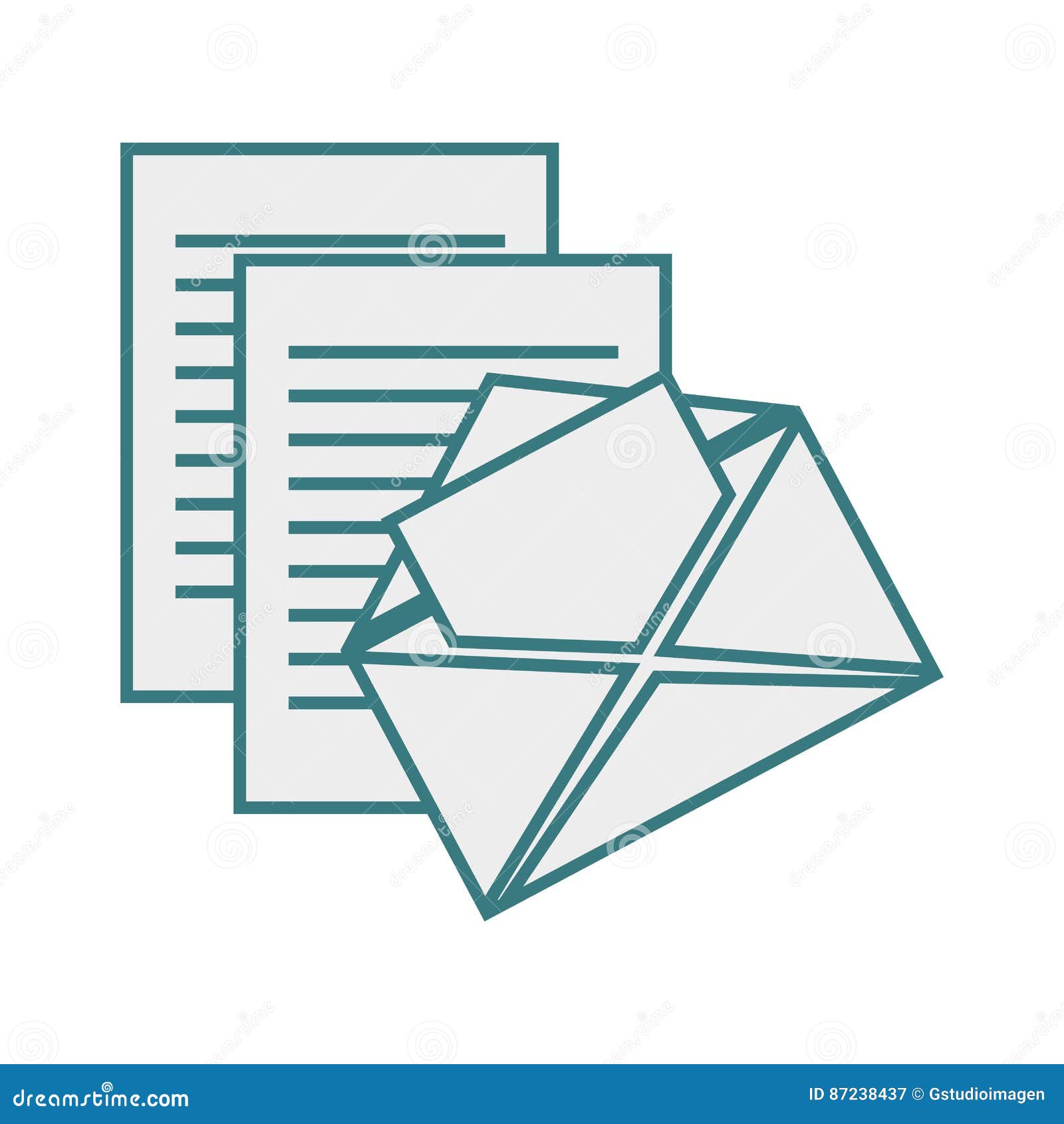 Monochrome Contour with Envelope Mail and Documents Sheets Stock Vector ...