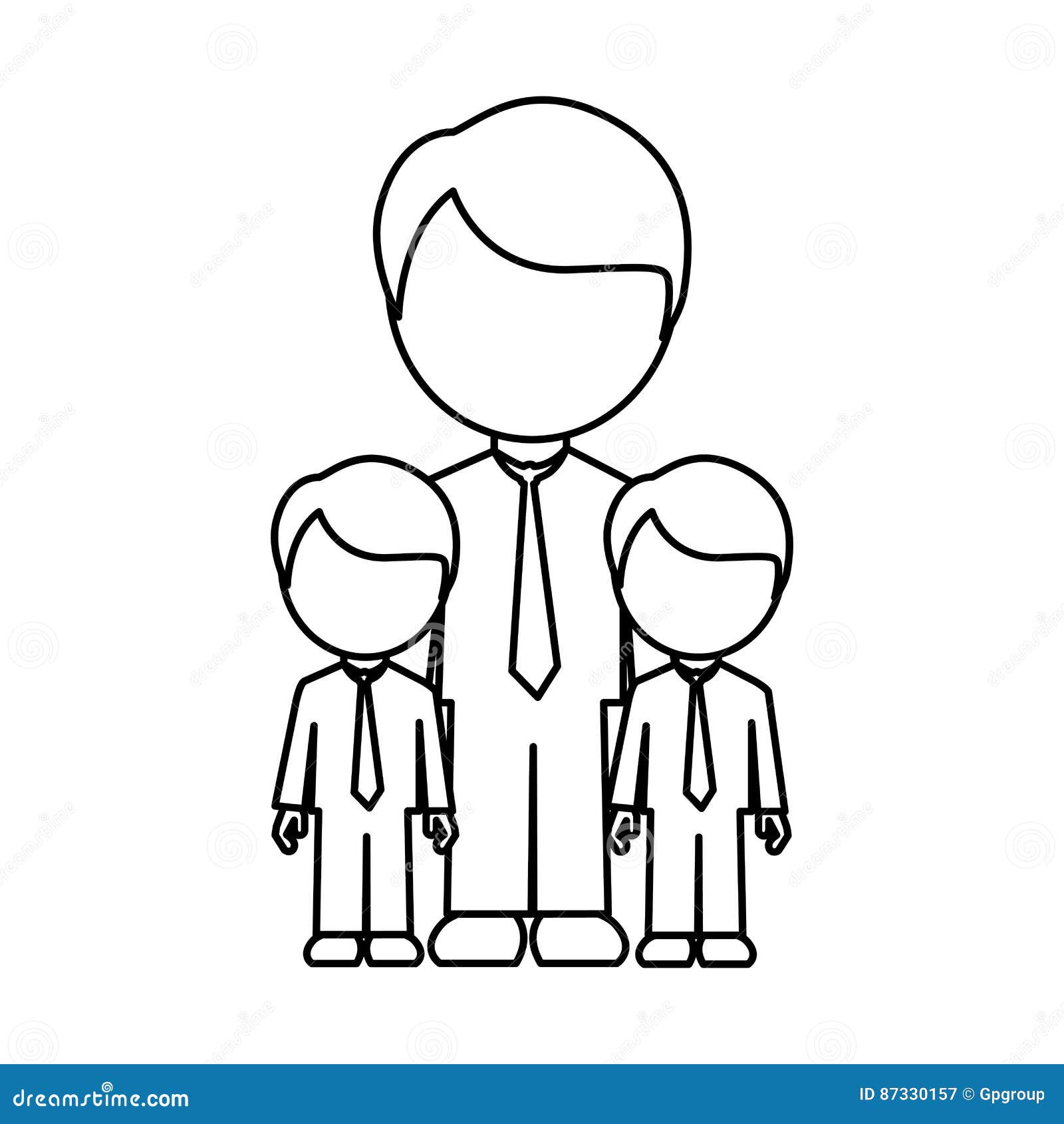 Monochrome Contour with Father and Sons in Suit and Faceless Stock ...