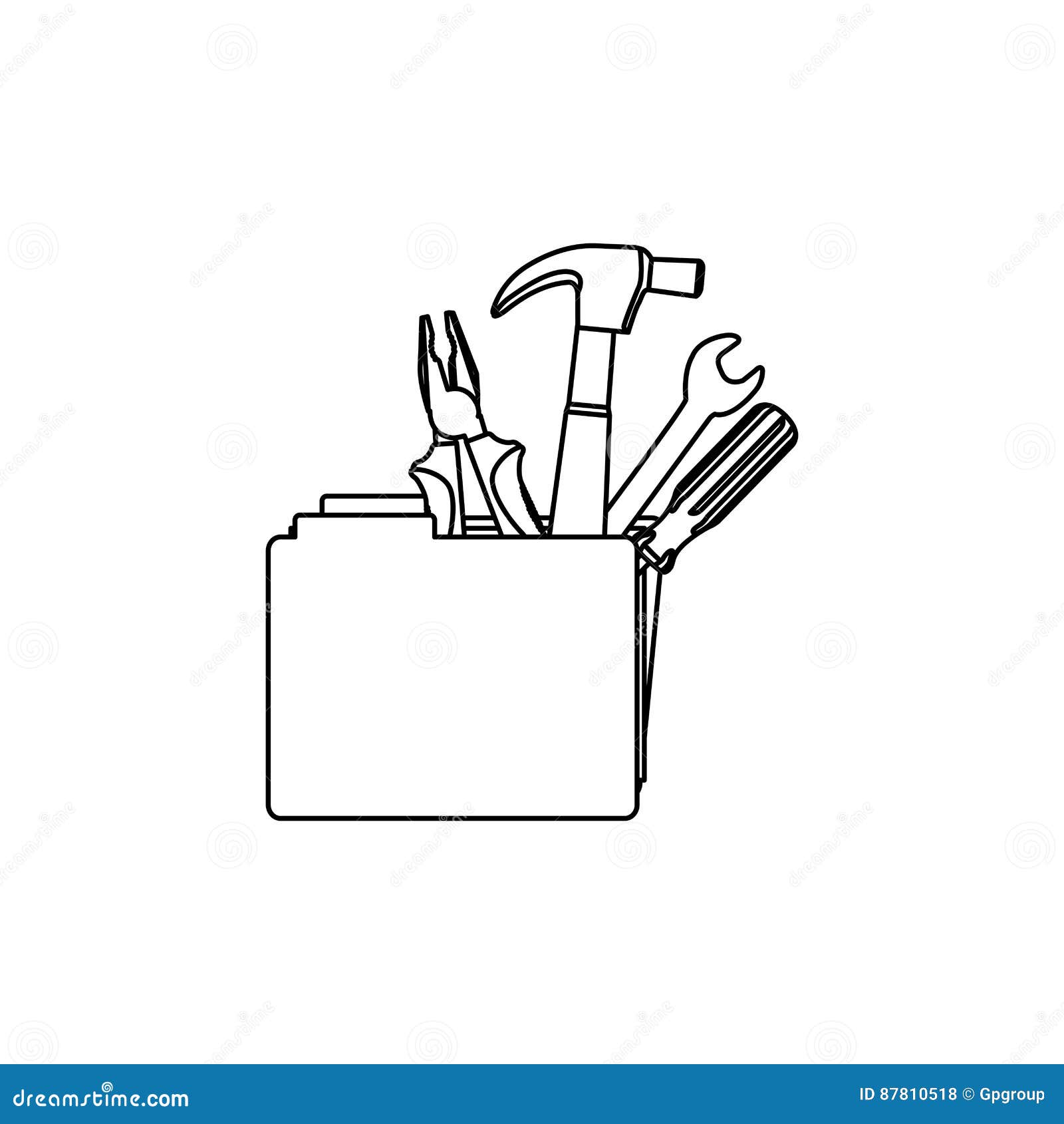 Monochrome Contour with Folder and Hand Tools Stock Illustration ...