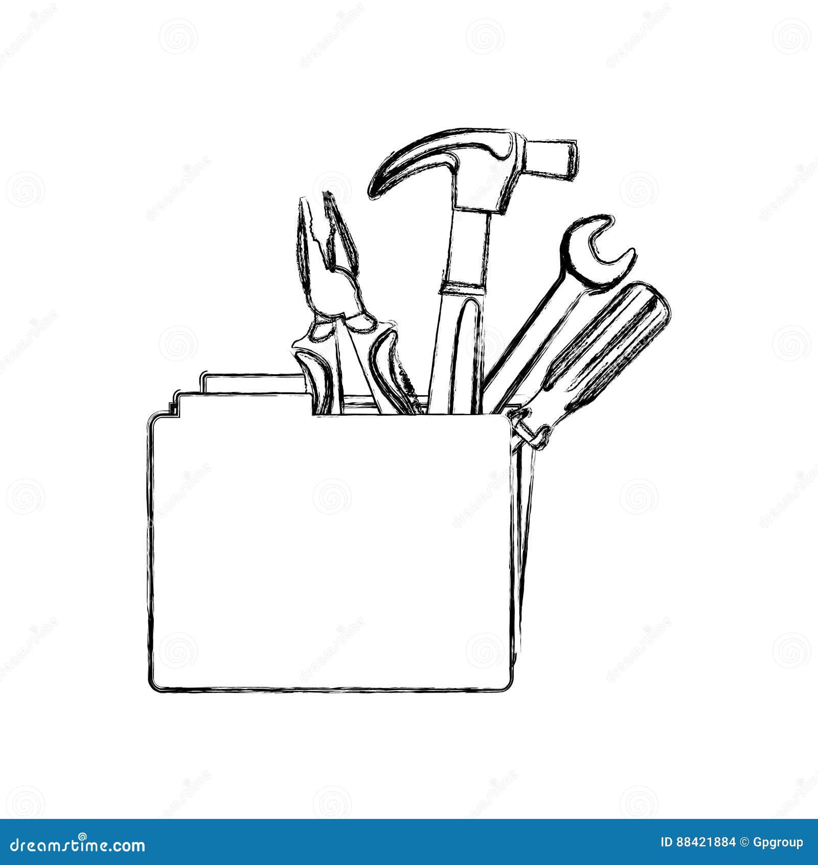 Monochrome Contour with Folder and Hand Tools Stock Illustration ...
