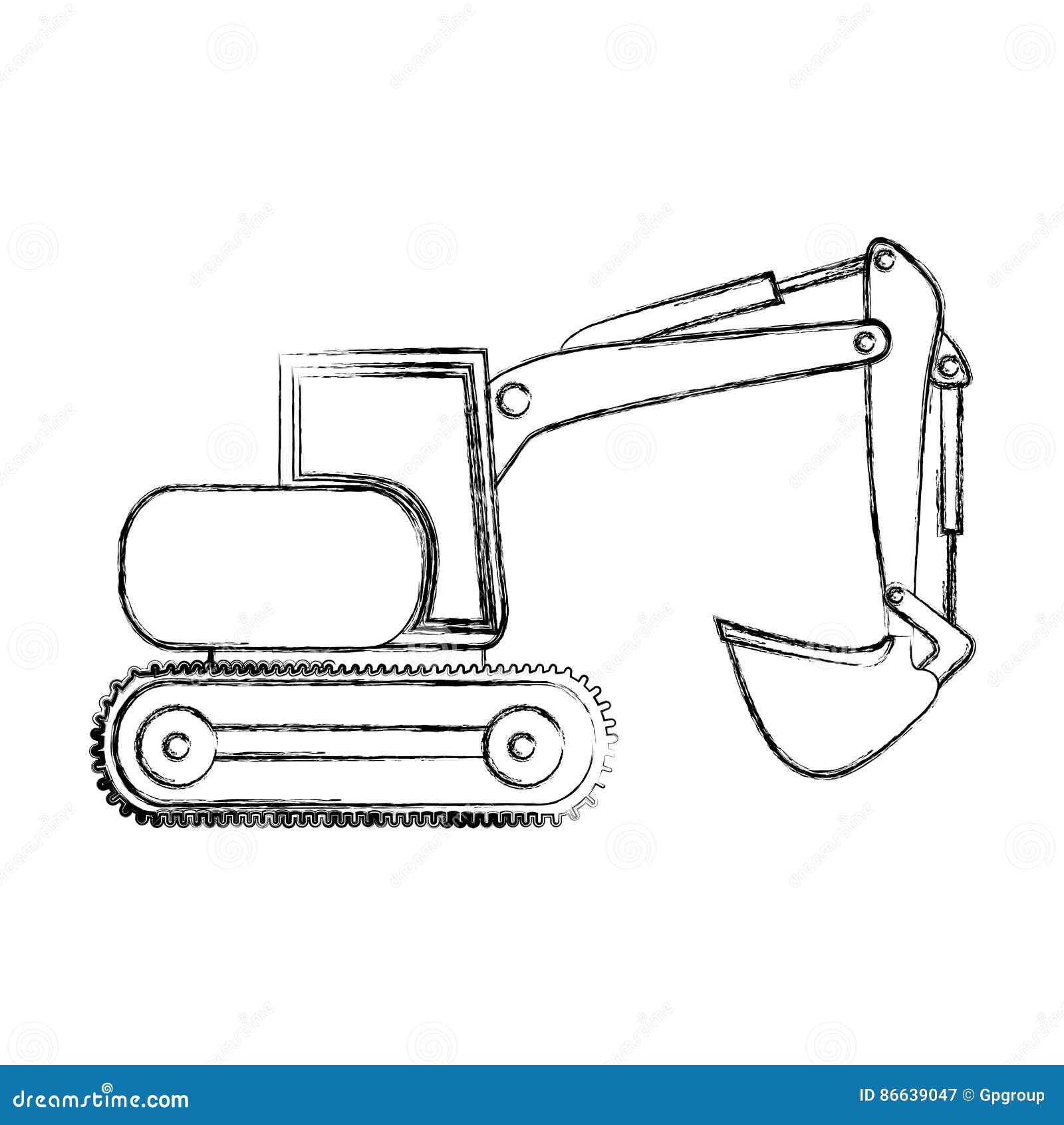 Monochrome Contour Hand Drawing of Backhoe with Crane for Construction ...