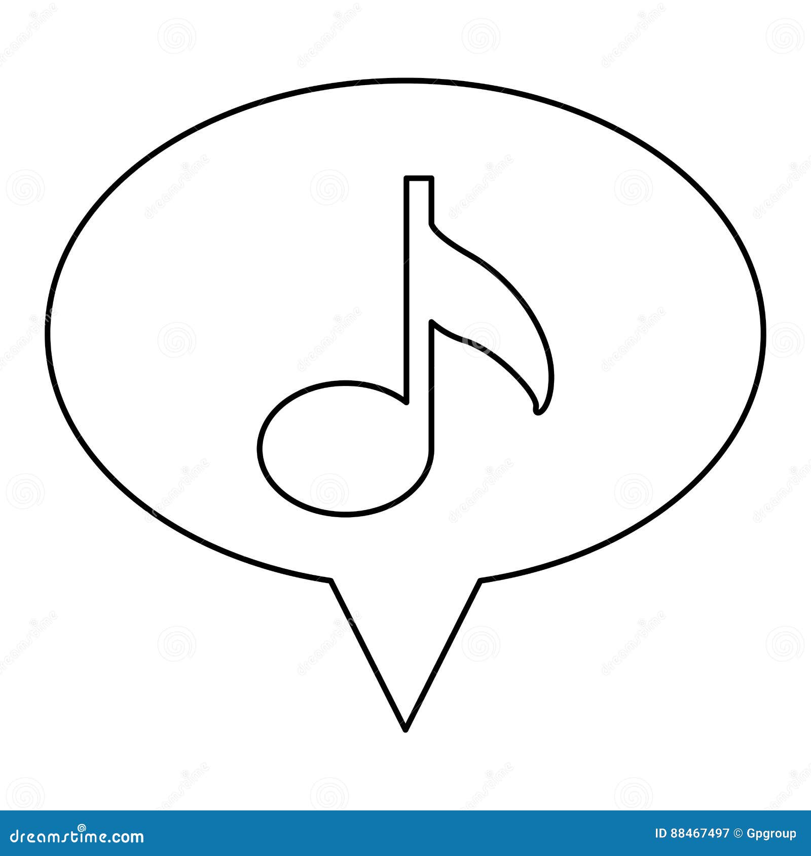 Monochrome Contour of Oval Speech with Musical Note Icon Stock ...