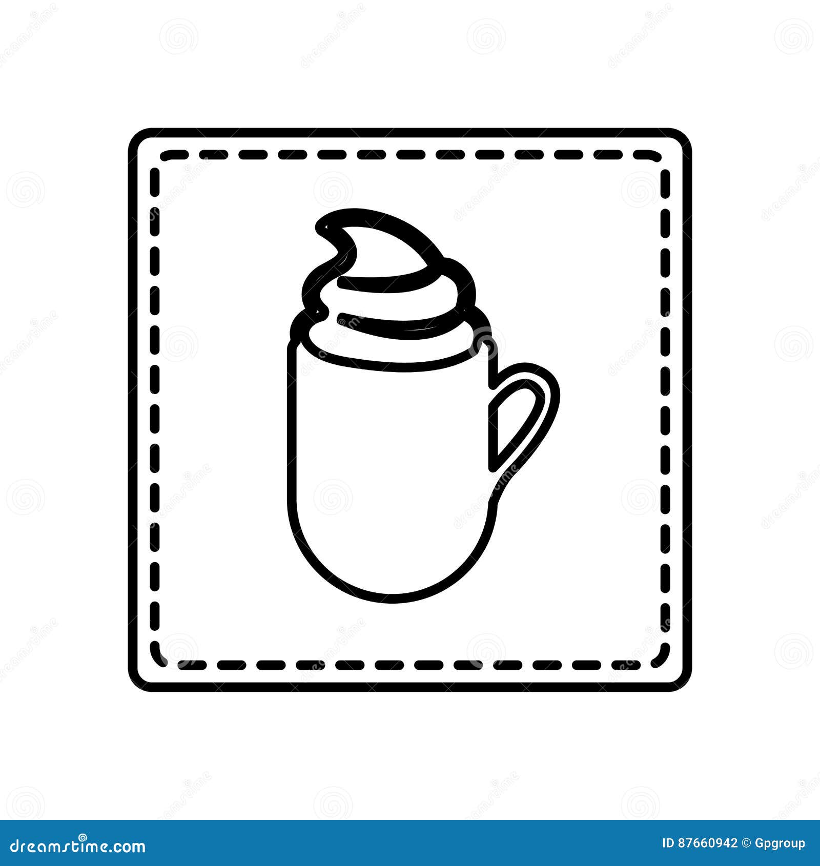 Monochrome Contour Square and Dotted Line with Coffee Cup with Cream ...