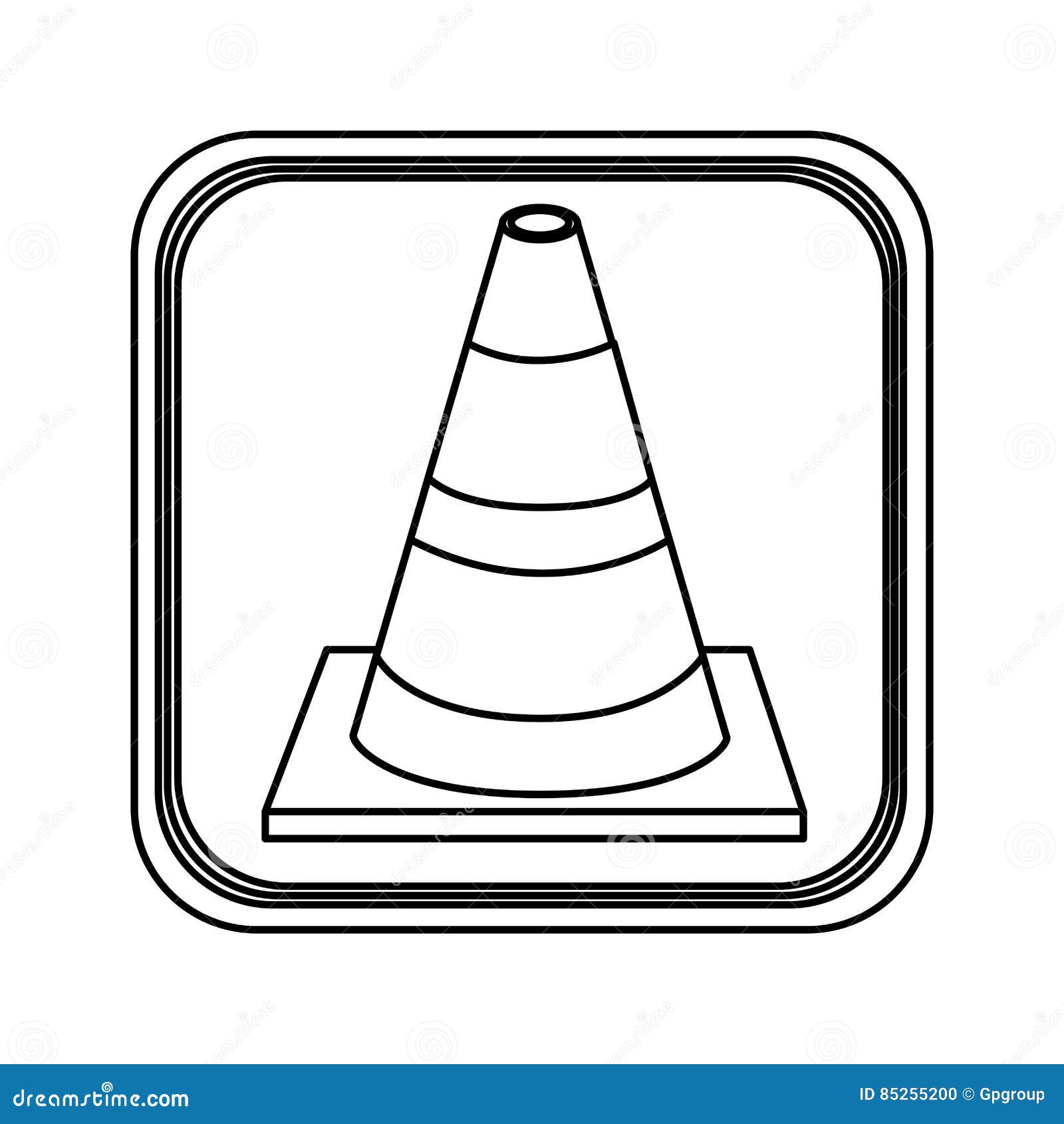 Monochrome Contour Square with Striped Traffic Cone Stock Illustration ...