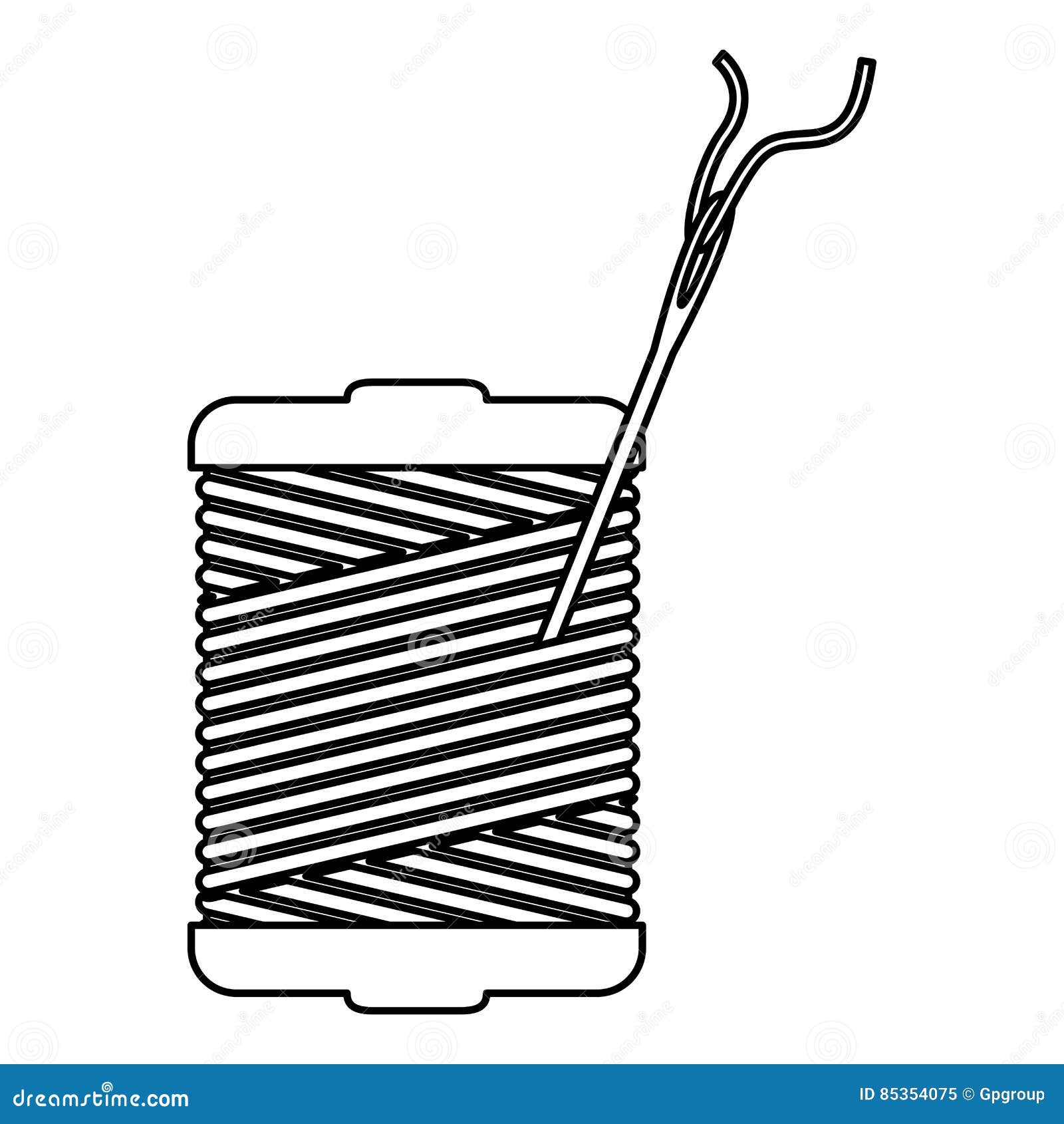Monochrome Contour with Thread Spool and Sewing Needle Stock ...
