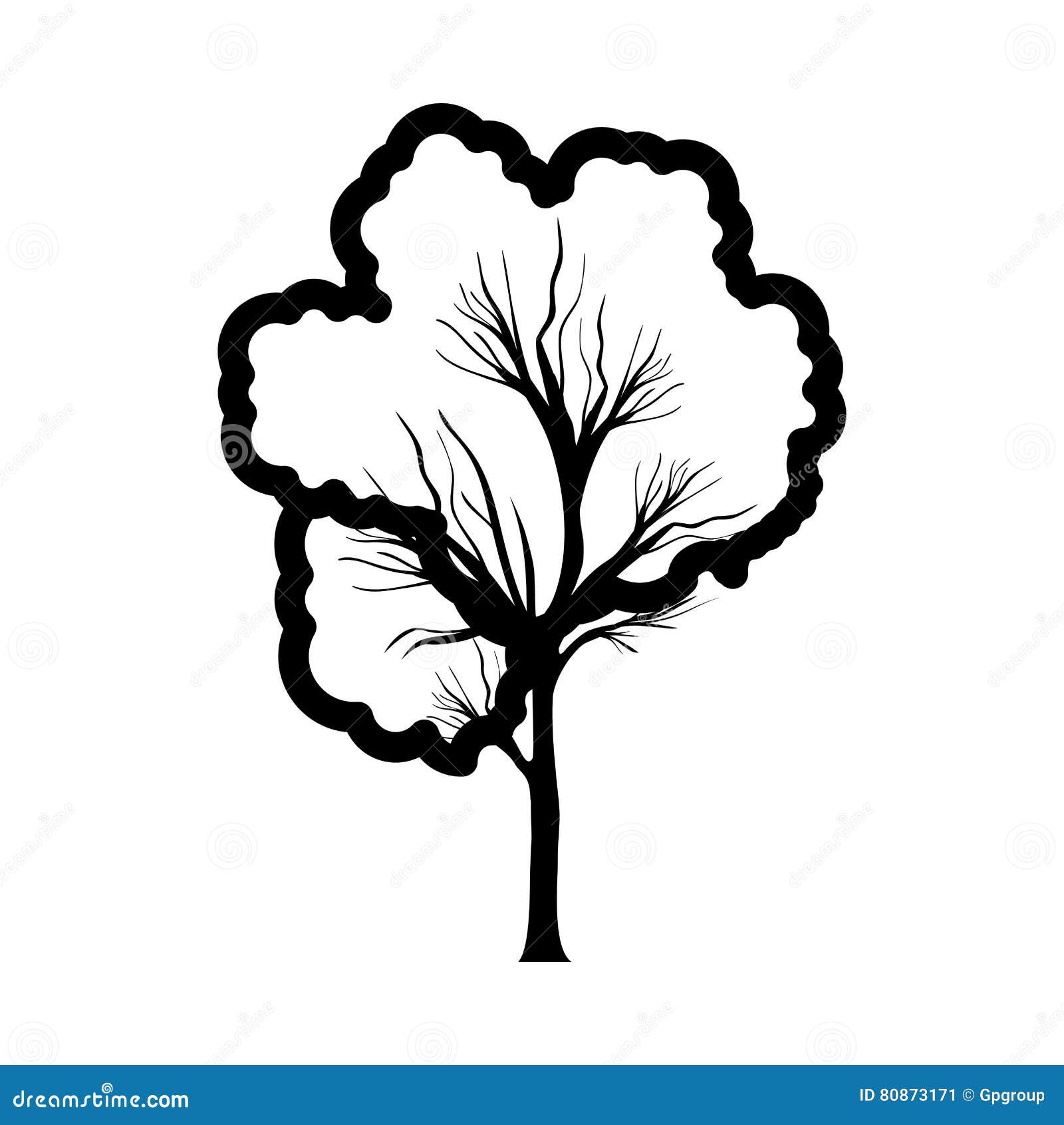 Monochrome Contour Tree Trunk with Foliage Shape Cloud Stock Vector ...