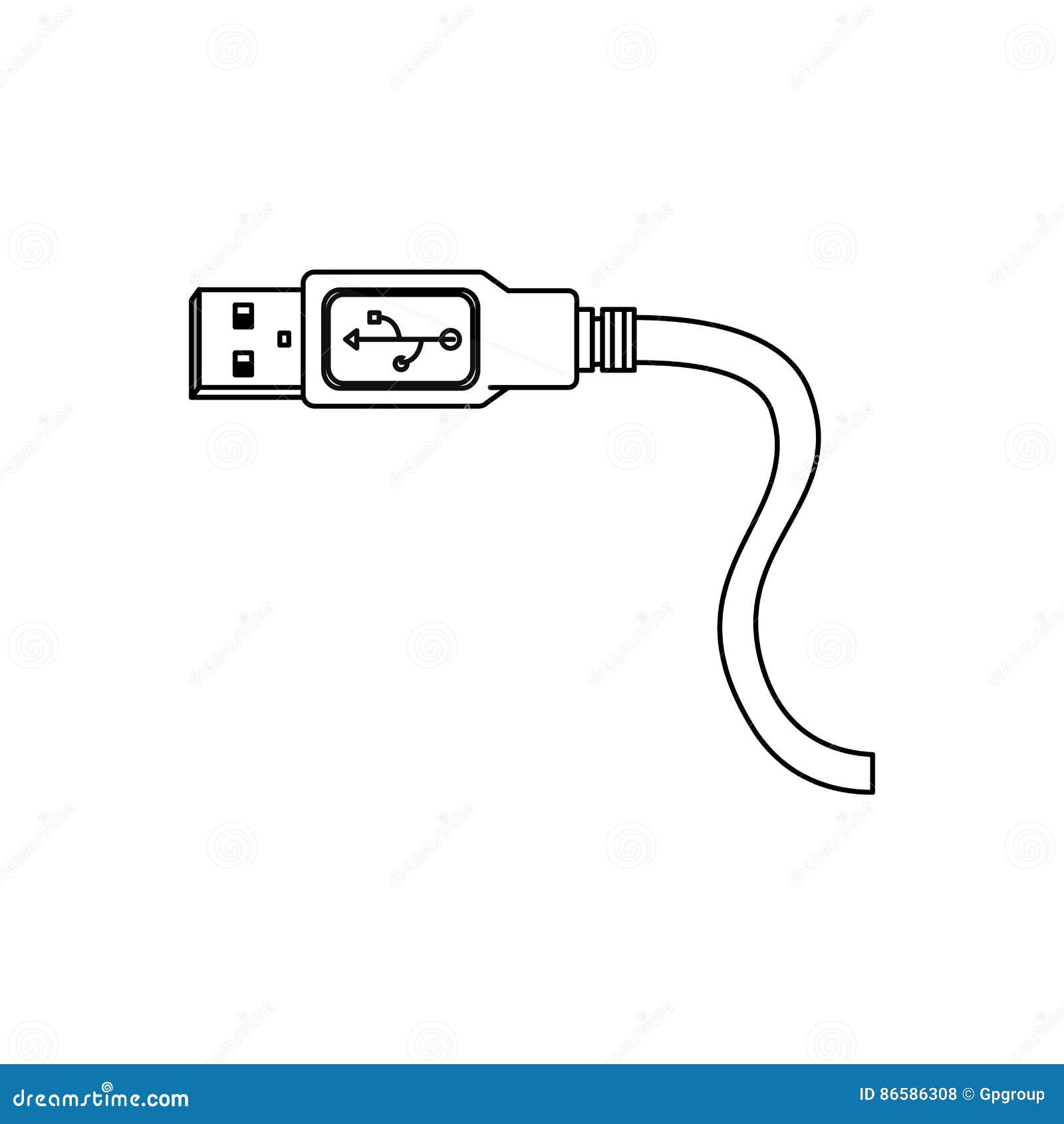 Monochrome Contour with Usb Cord Stock Illustration - Illustration of ...