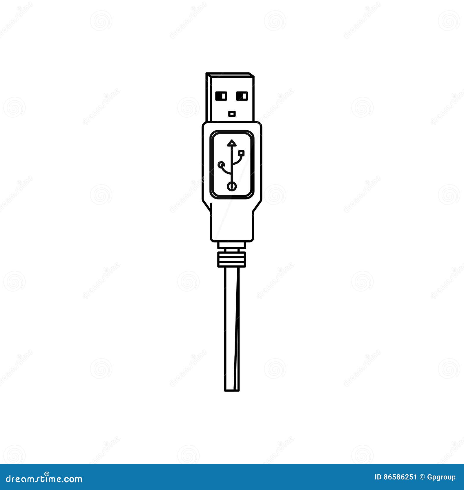 Monochrome Contour with with Usb Plug Stock Illustration - Illustration ...