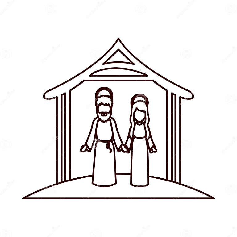 Monochrome Contour With Virgin Mary And Saint Joseph Holding Hands