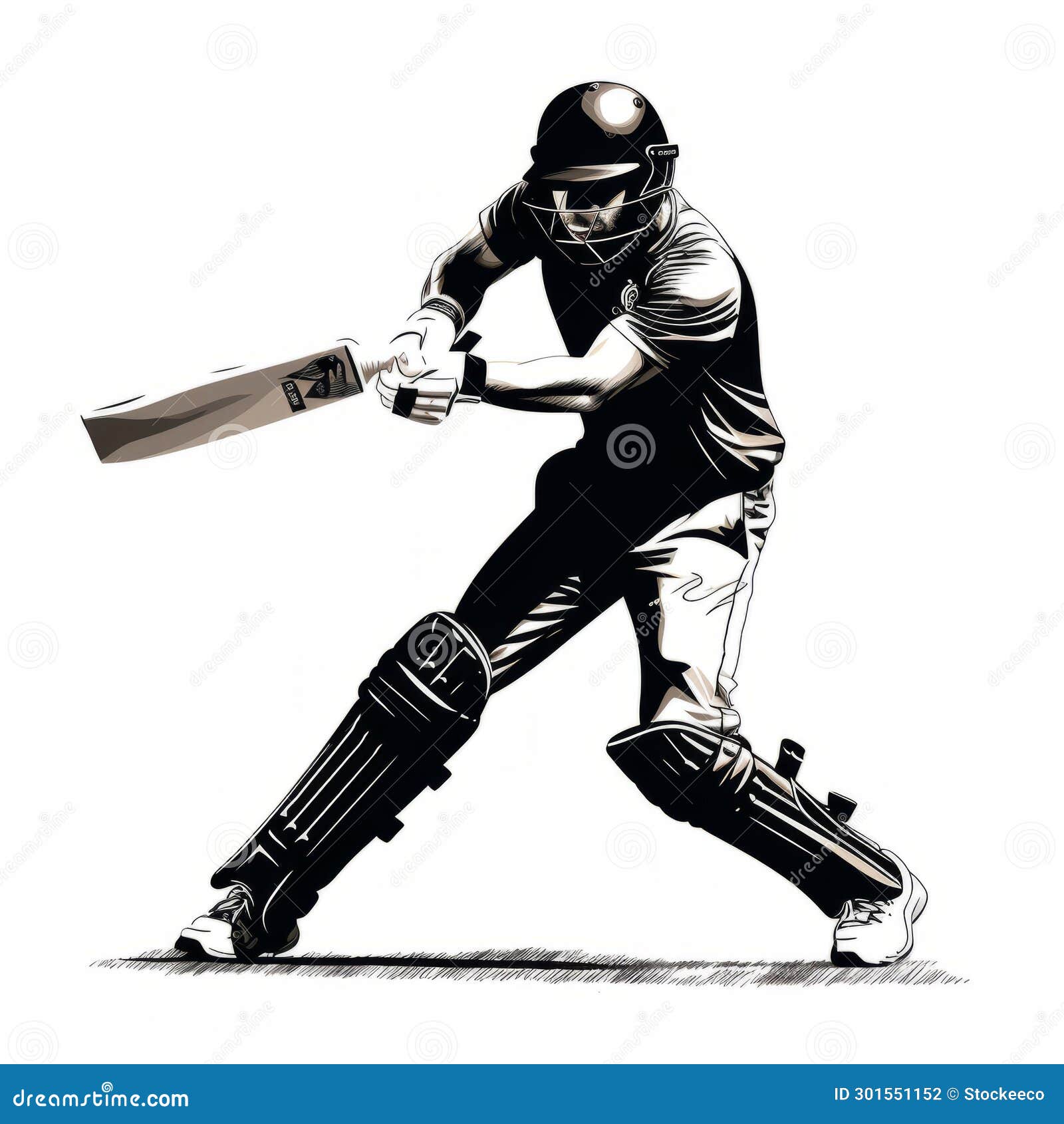 Monochrome Cricket Player Batting Image with Dramatic Shading Stock ...