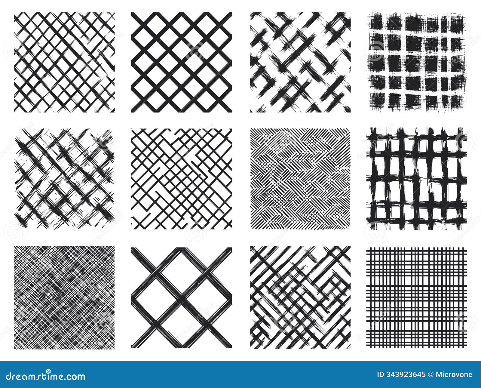 Monochrome Crosshatch Square Pattern Set. Geometric Shape Strokes ...