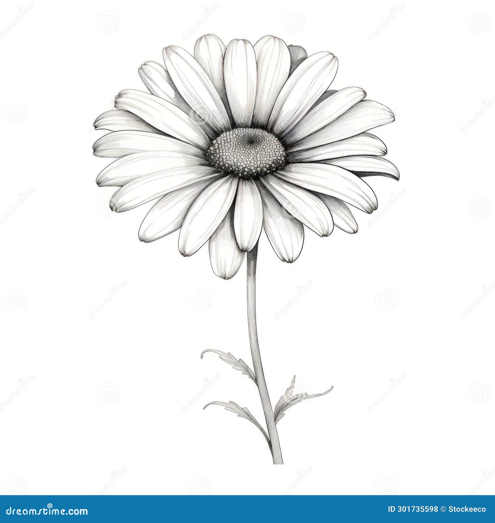 Monochrome Daisy with Long Stem - Simple Linear Design Stock ...