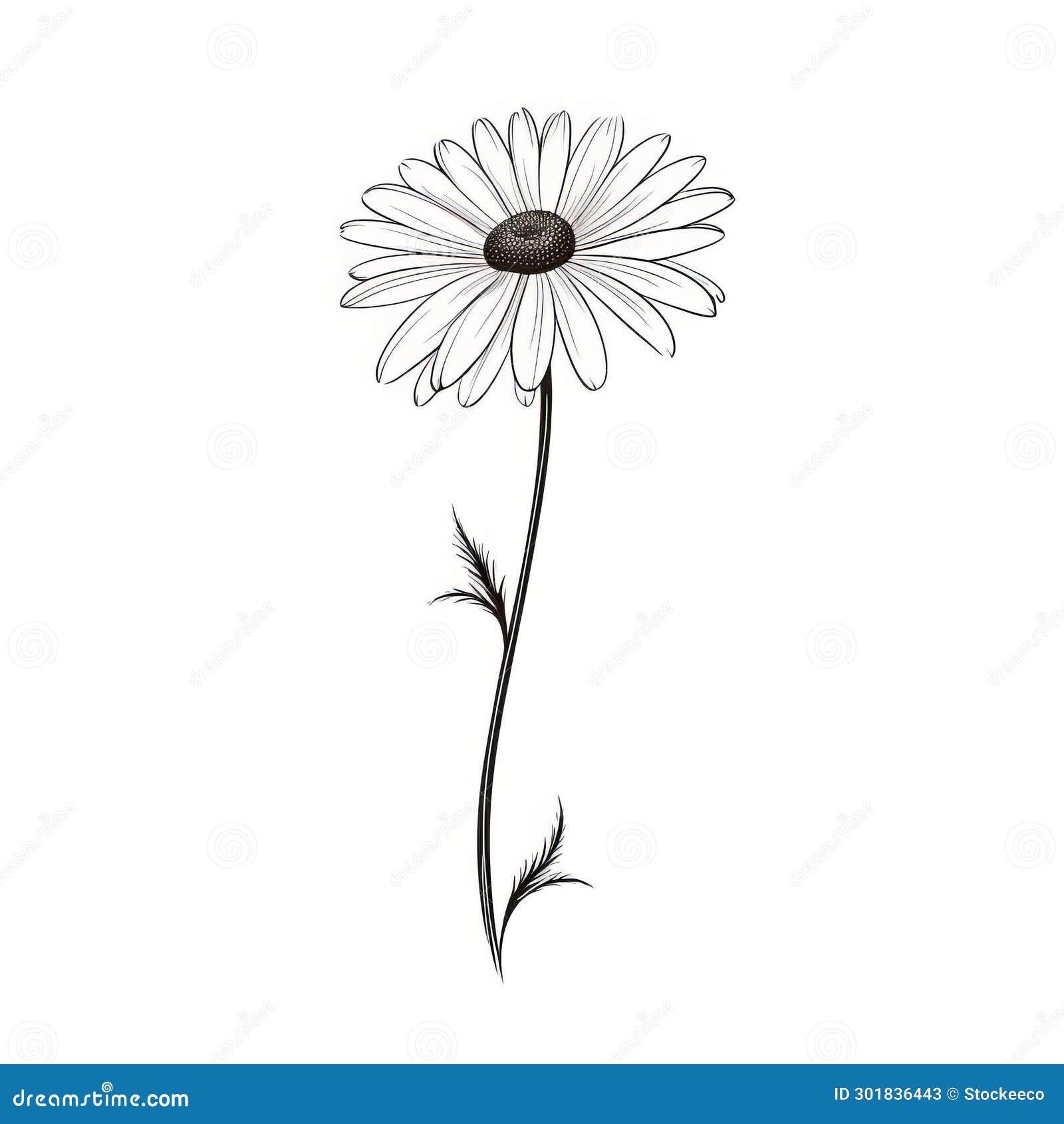 Monochrome Daisy with Long Stem - Simple Linear Design Stock ...