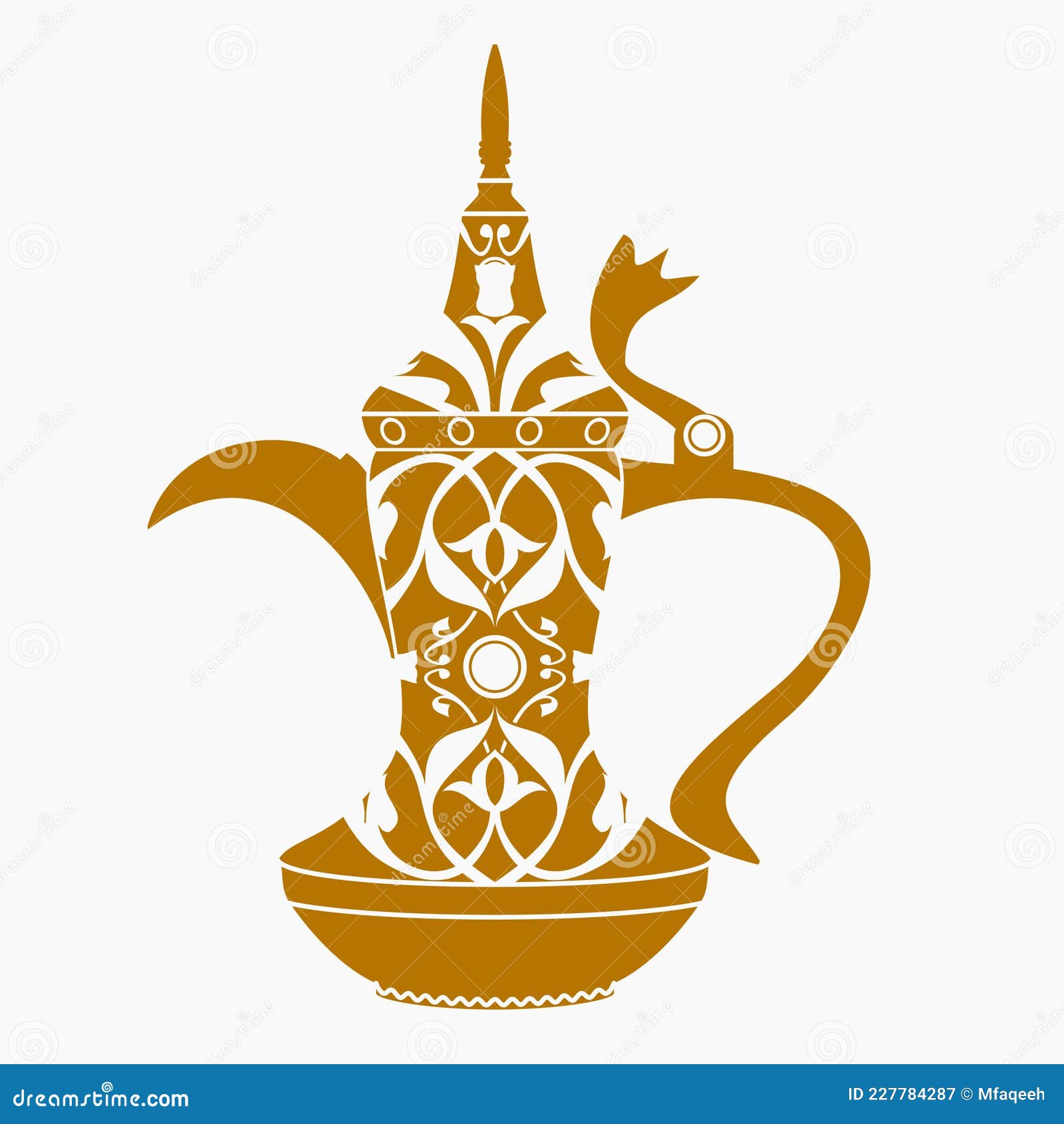 Arabian Dallah Coffee Pot And Finjan Cups With Roasted Beans Vector ...