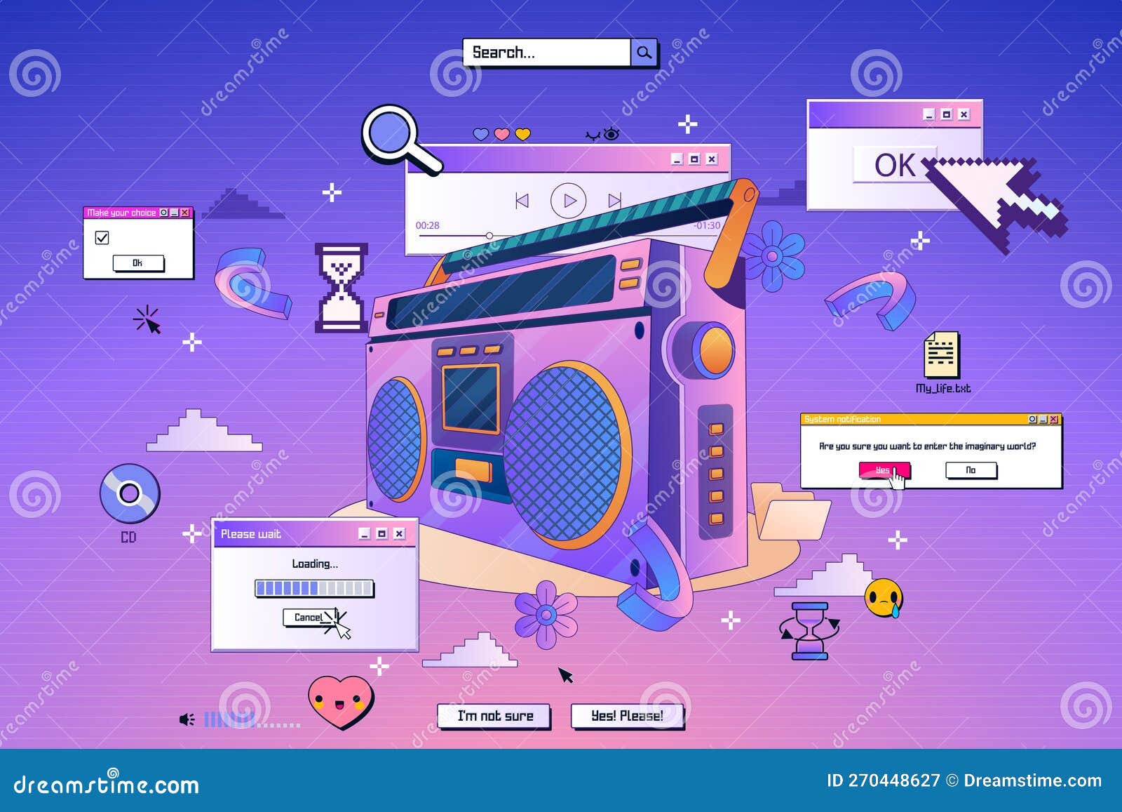 Retro Linear Gradient Boom Box Wallpaper, Pop Ups, Vector Design Stock ...