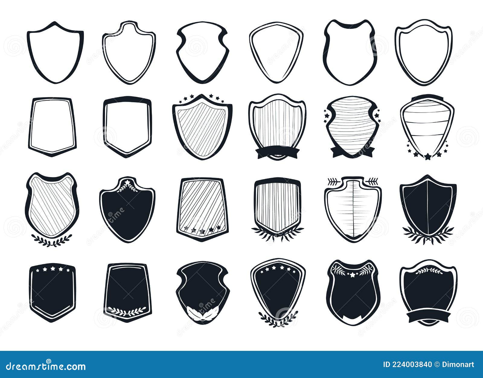 Hand drawn shields set. stock vector. Illustration of badge - 224003840