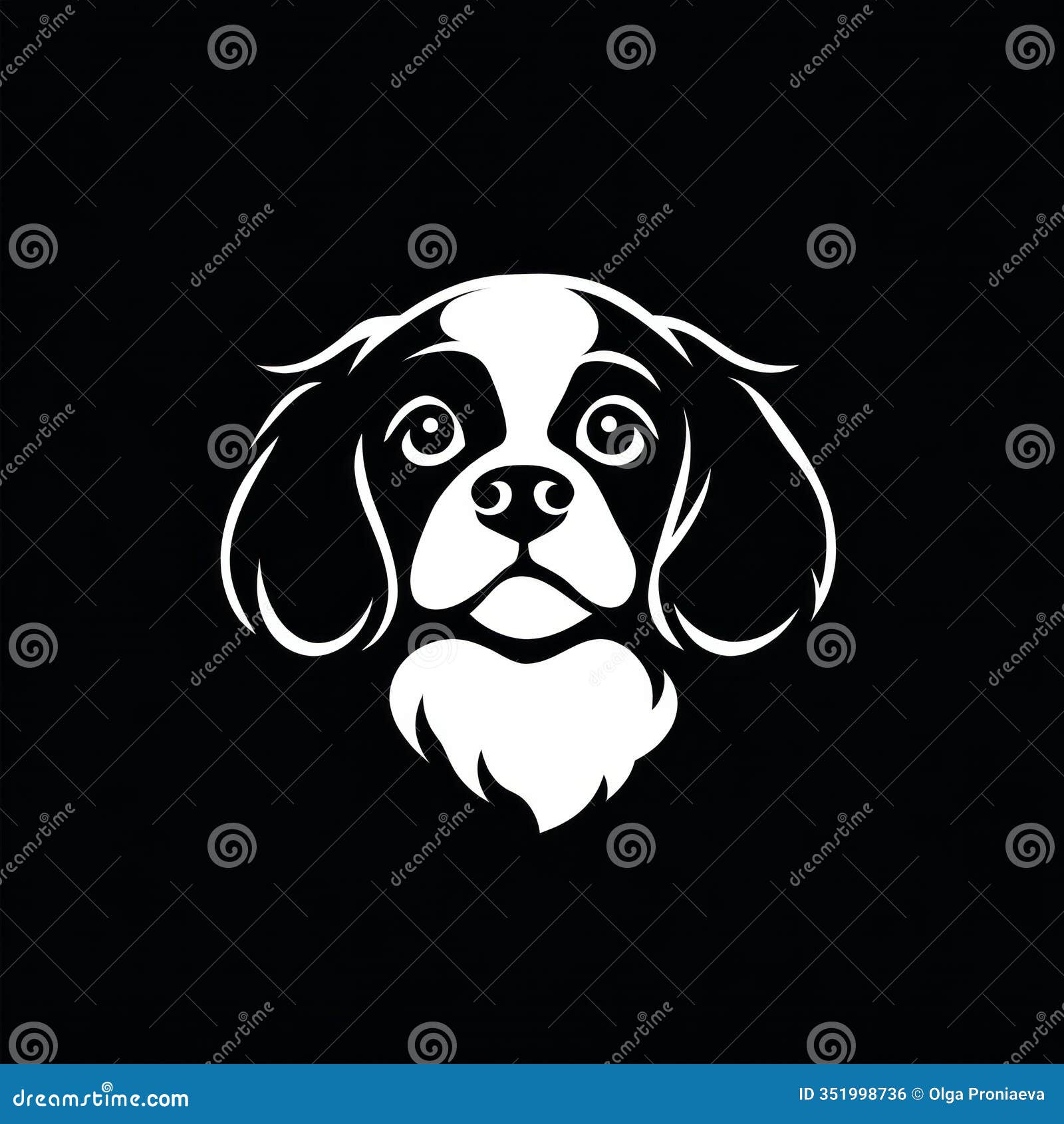 Monochrome Dog Portrait on Black Background with Symmetrical Features ...