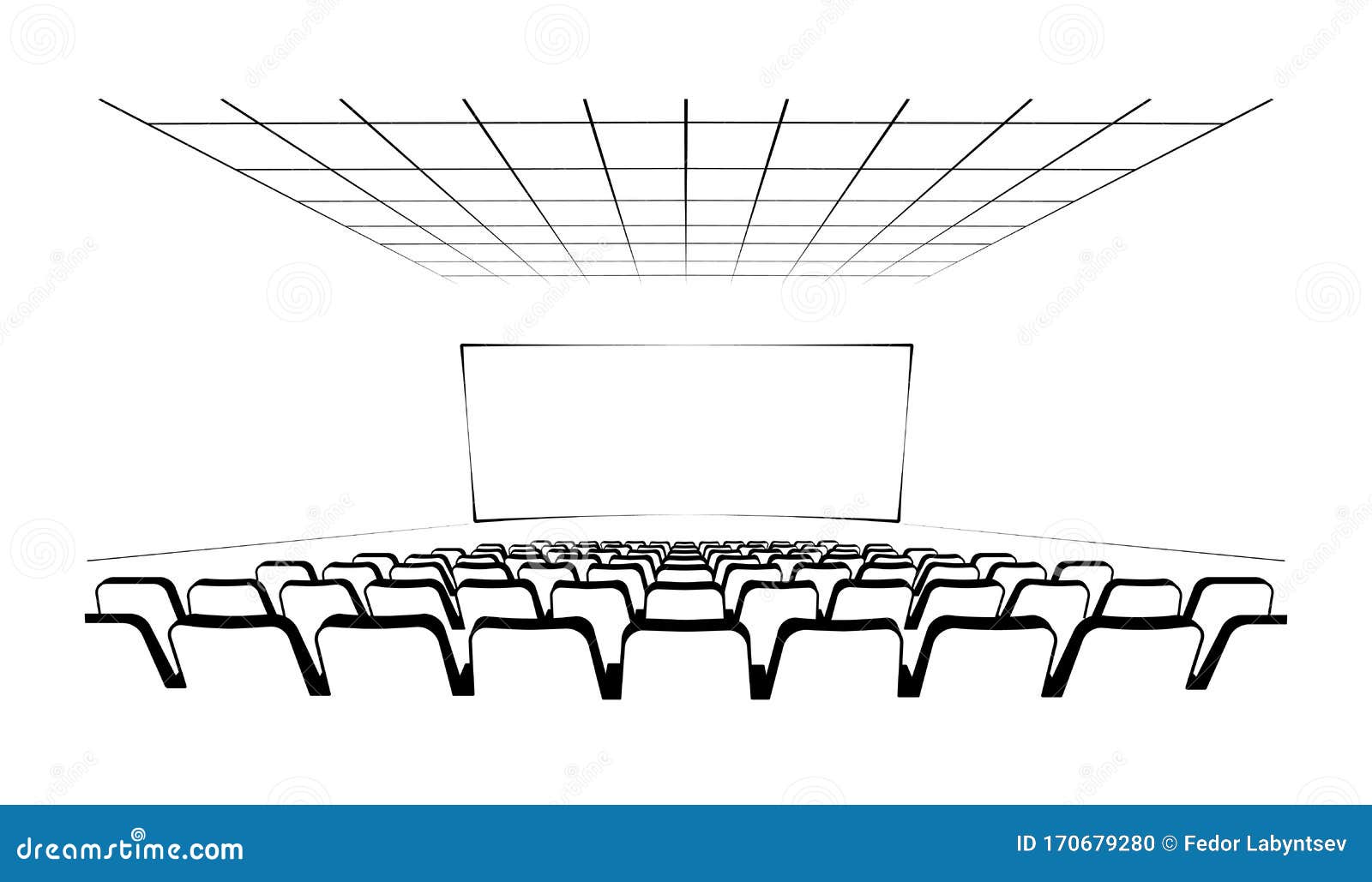 Monochrome Drawing of a Cinema Hall Vector Illustration Stock Vector ...