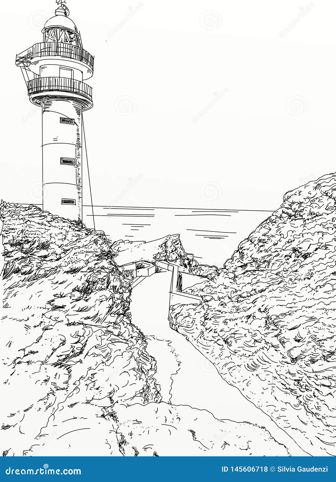 Lighthouse drawing stock illustration. Illustration of scenic - 145606718