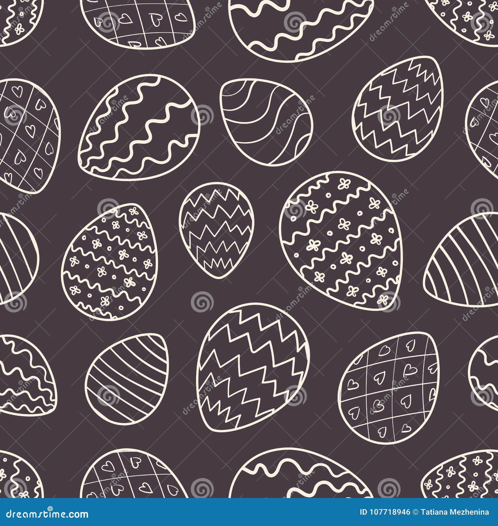 Monochrome Easter Pattern with Outline Eggs Stock Illustration ...