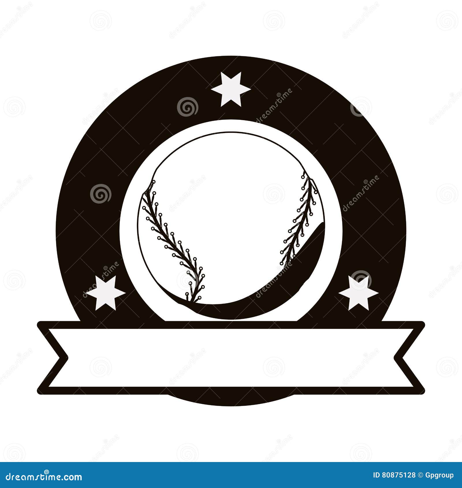 Monochrome Emblem with Baseball Ball and Ribbon Stock Vector ...