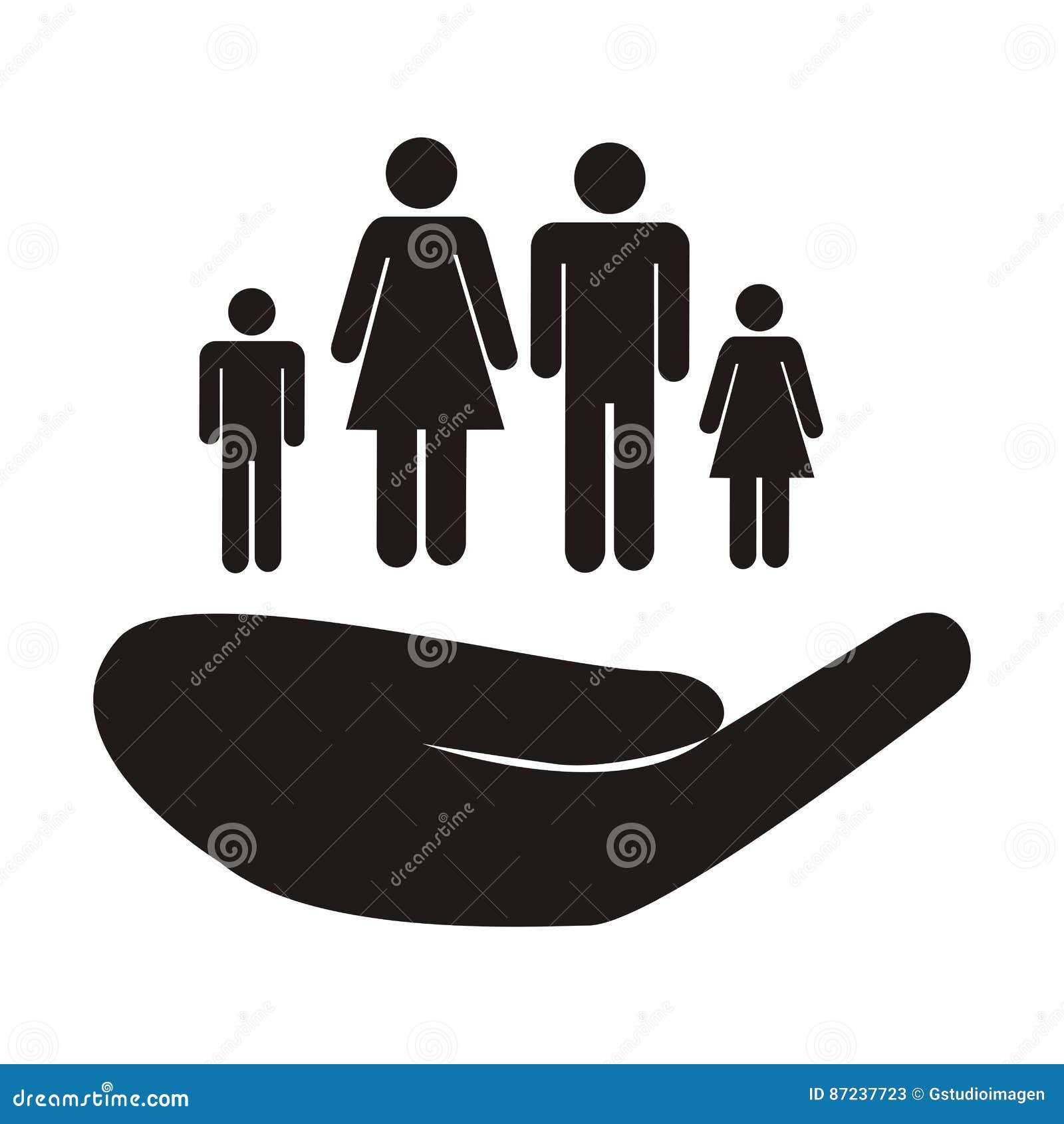 Monochrome Emblem with Hand Holding Family Stock Vector - Illustration ...