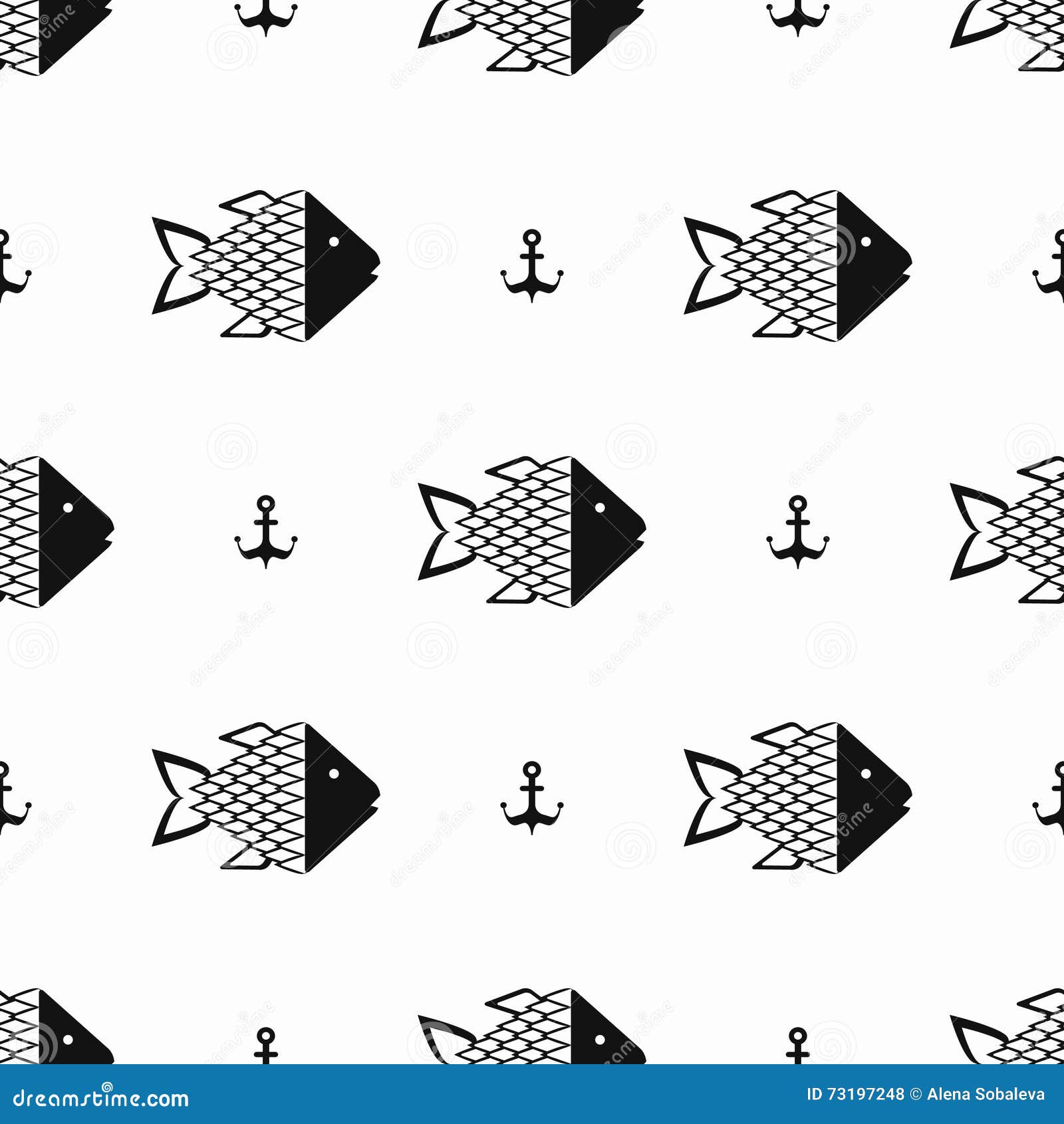 Monochrome fish pattern stock vector. Illustration of food - 73197248