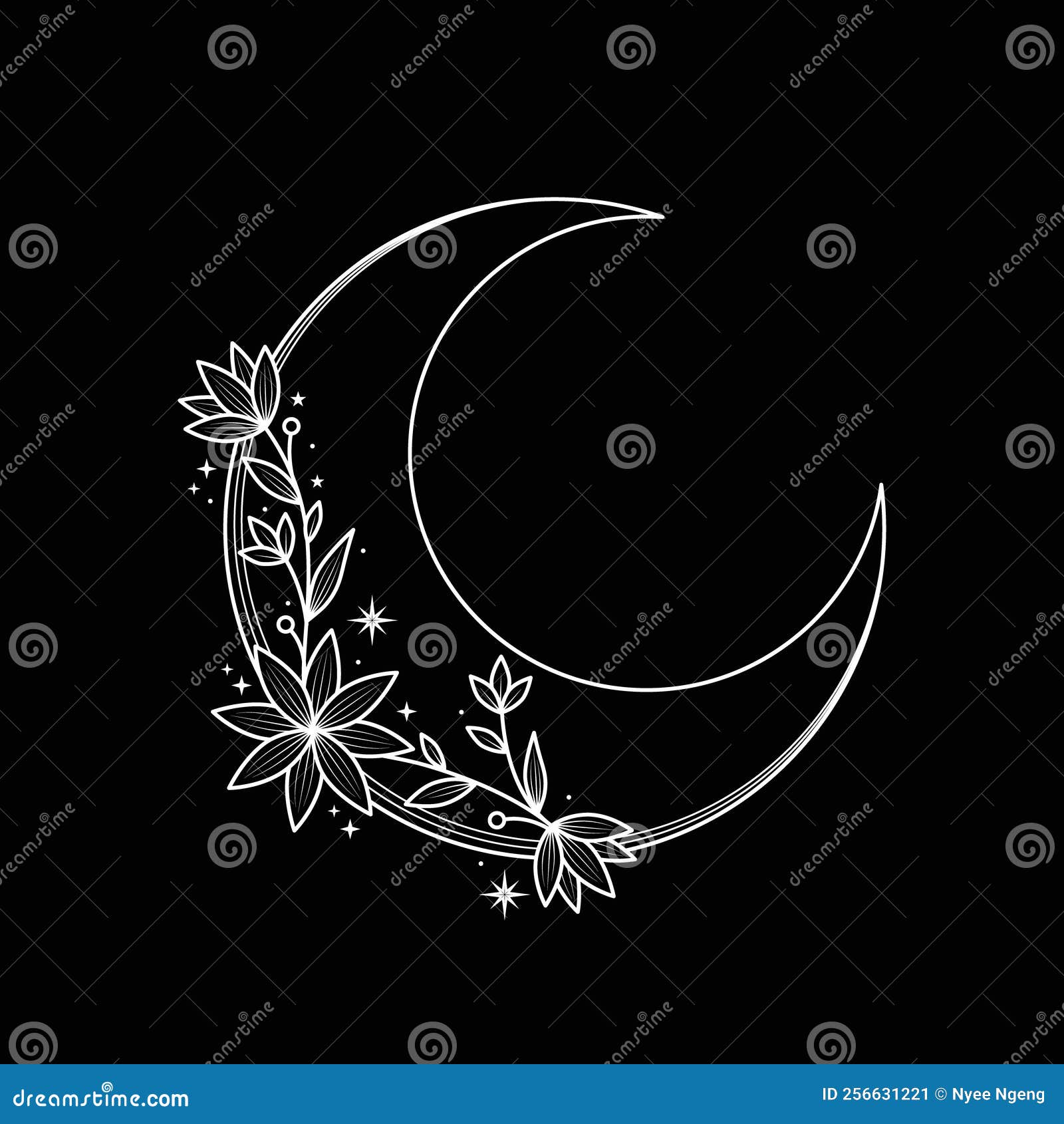 Monochrome Floral Moon Logo Design Stock Vector - Illustration of ...