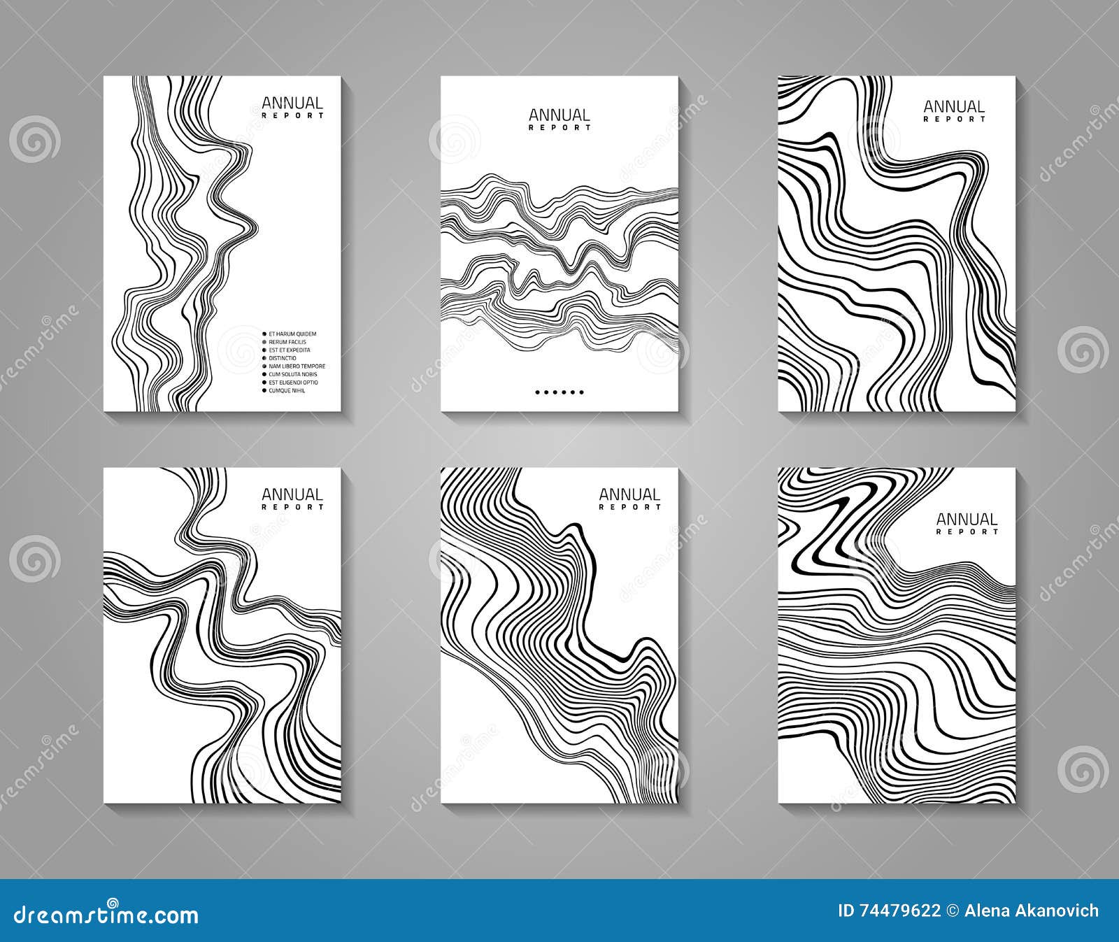 Monochrome Flyer Set with Abstract Waves. Stock Vector - Illustration ...