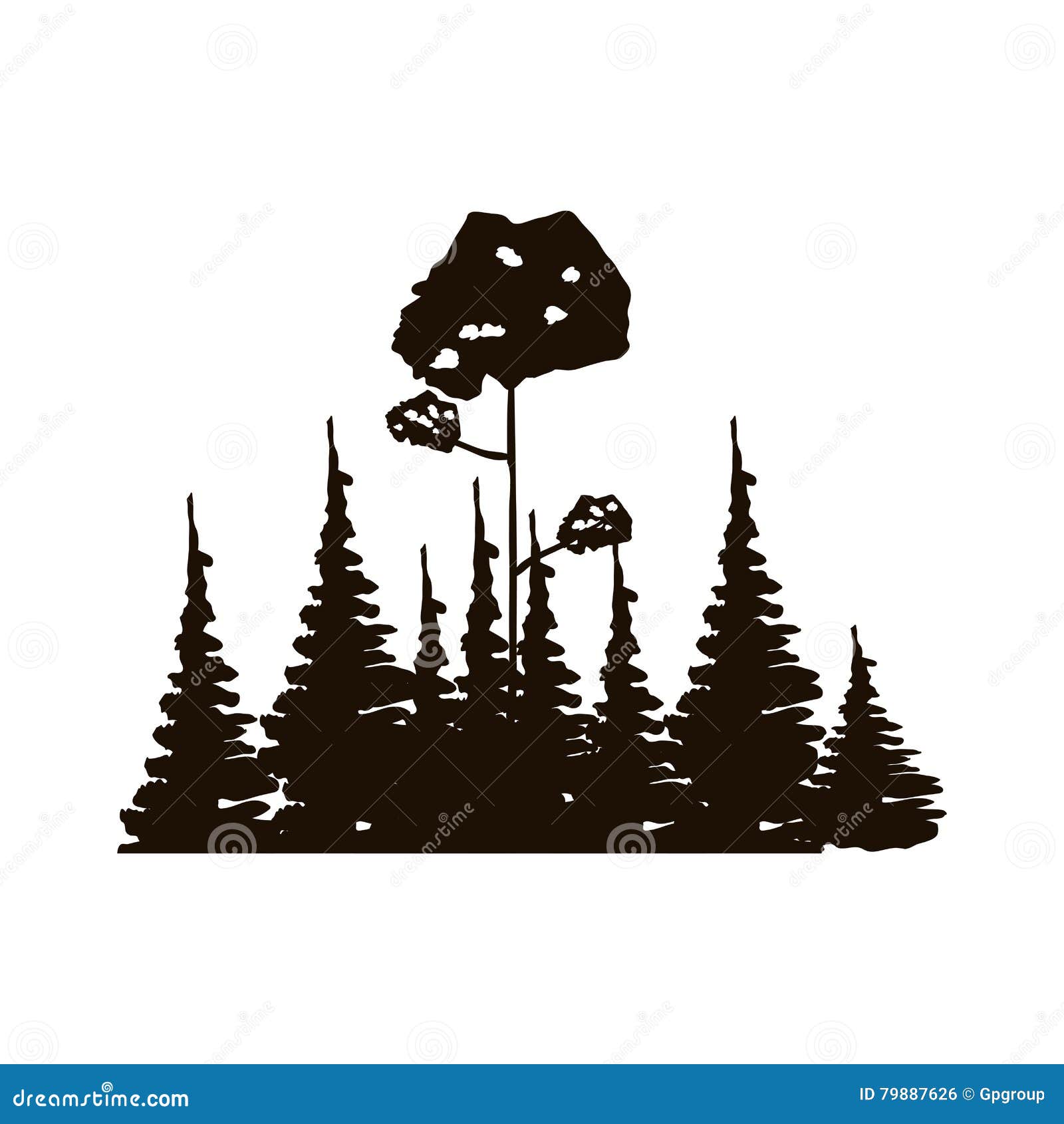 Monochrome Forest Tree Bordure, Edging Of Woodland Trim For Botanical ...