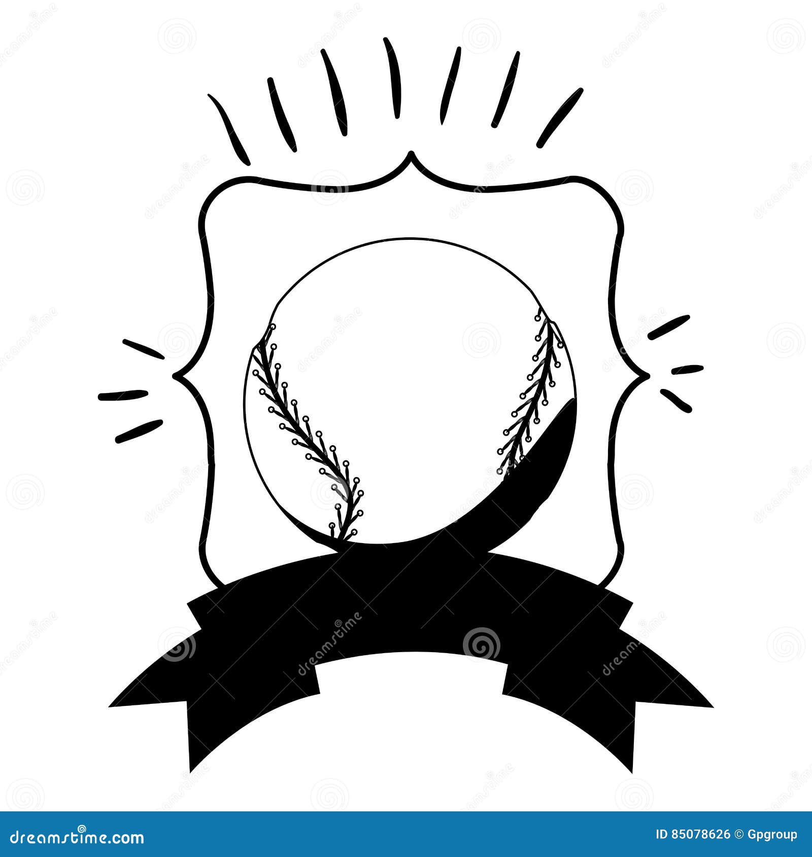 Monochrome Frame with Baseball Ball and Ribbon Stock Vector ...
