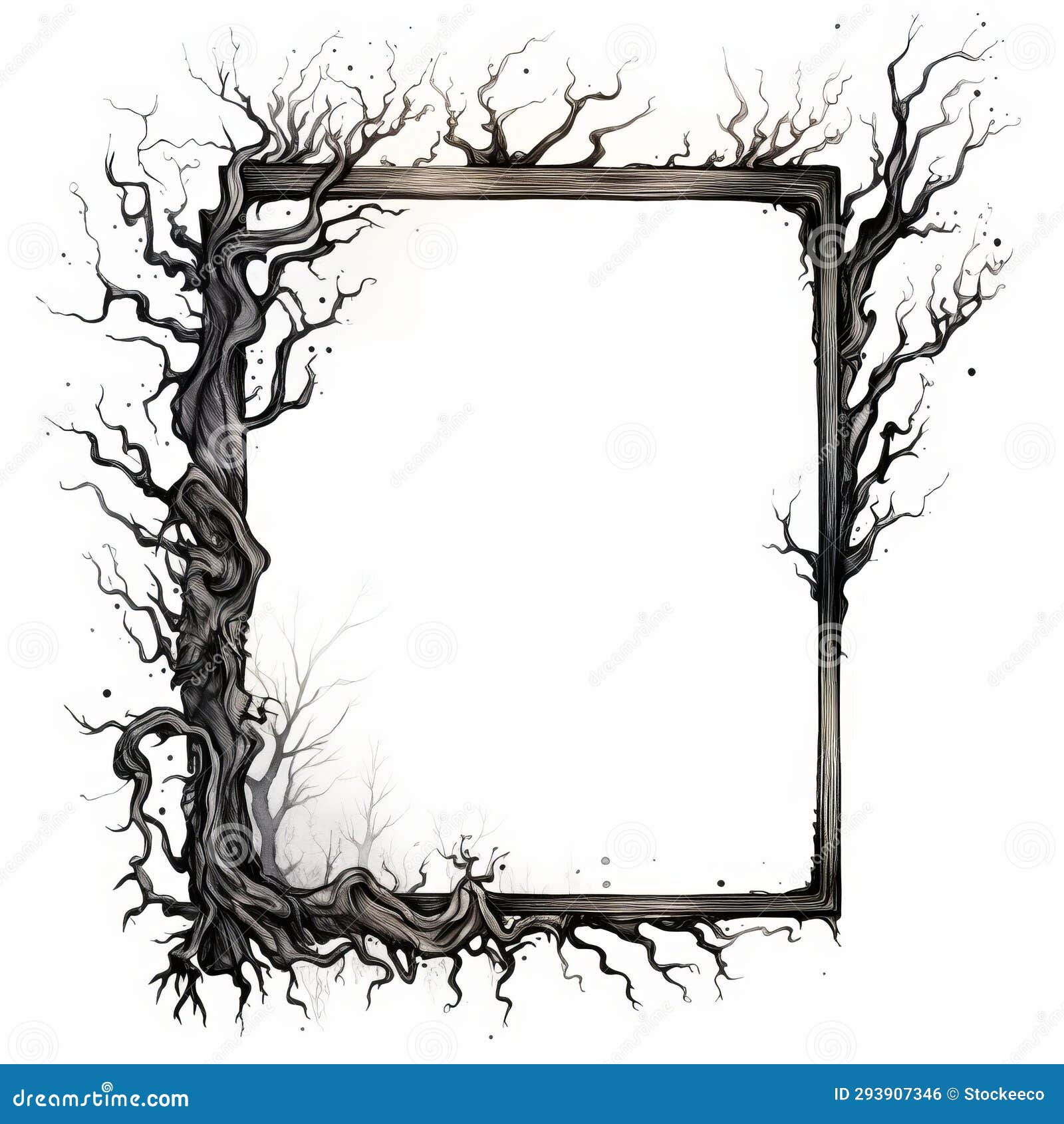 Monochrome Frame Design with Dark Vines and Branches Stock Illustration ...