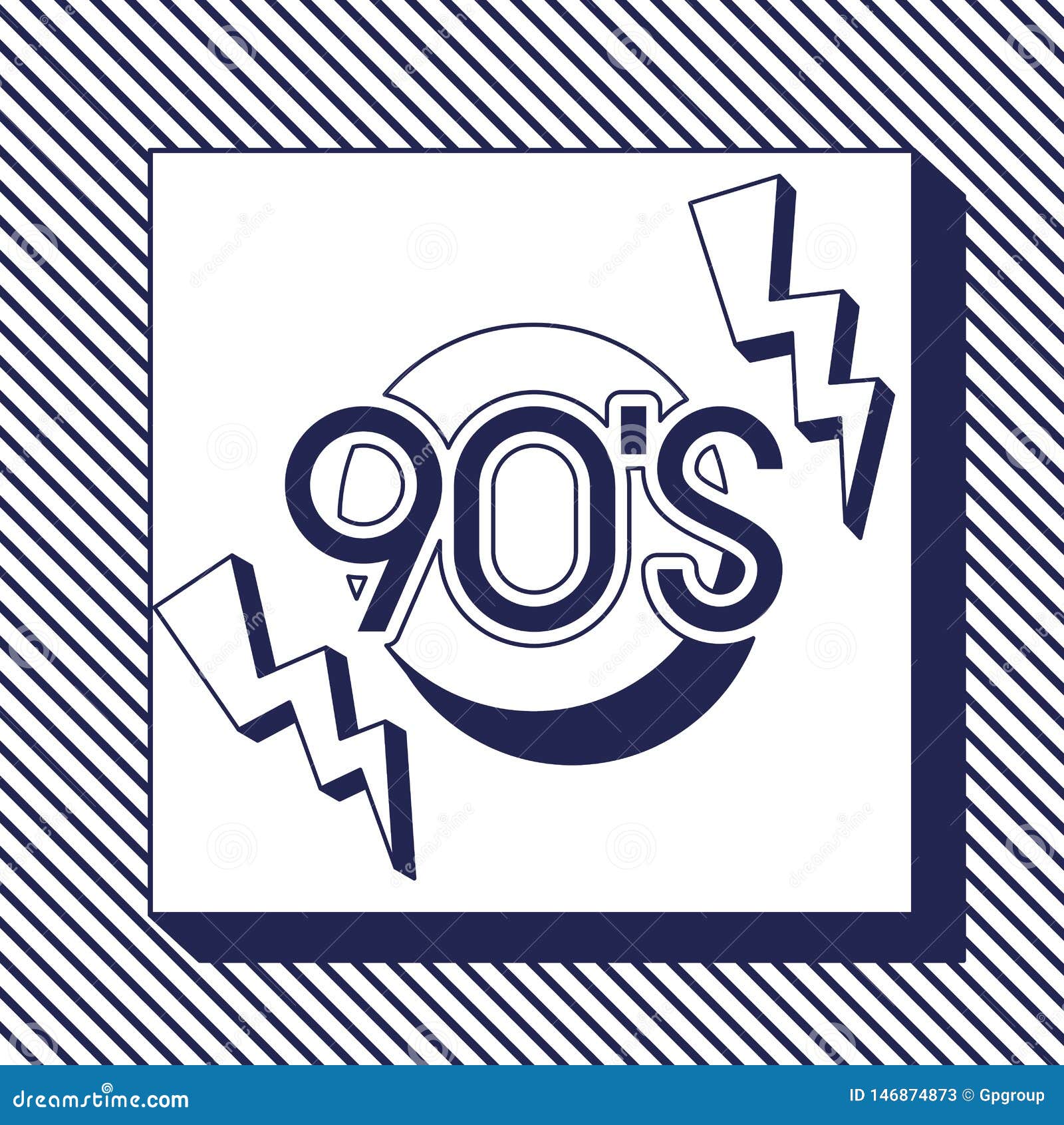 Monochrome Frame with Pattern Ninetys Style and Number 90 Stock Vector ...