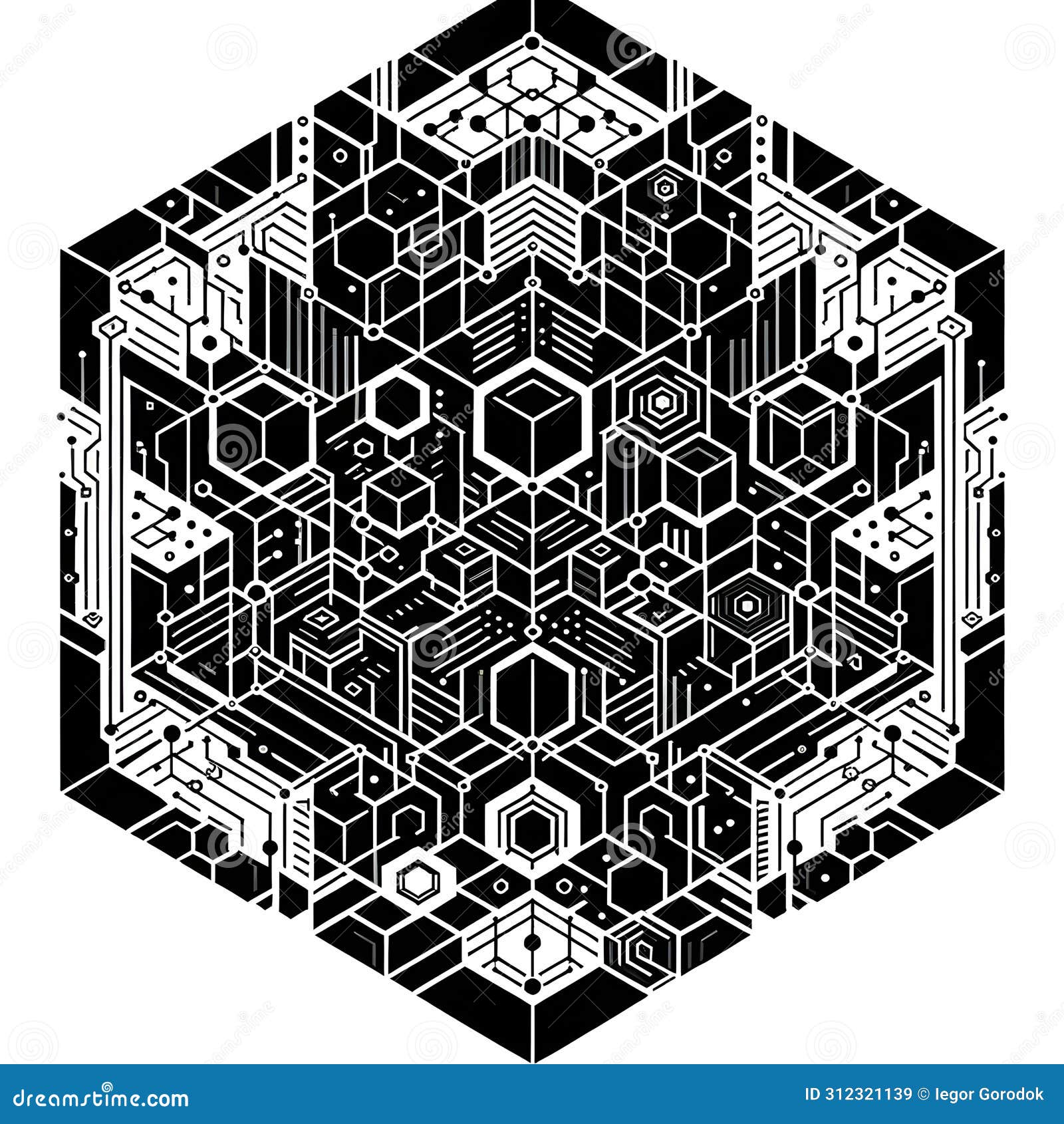 Monochrome Geometric Patterns Converge in a Digital Matrix. Stock ...