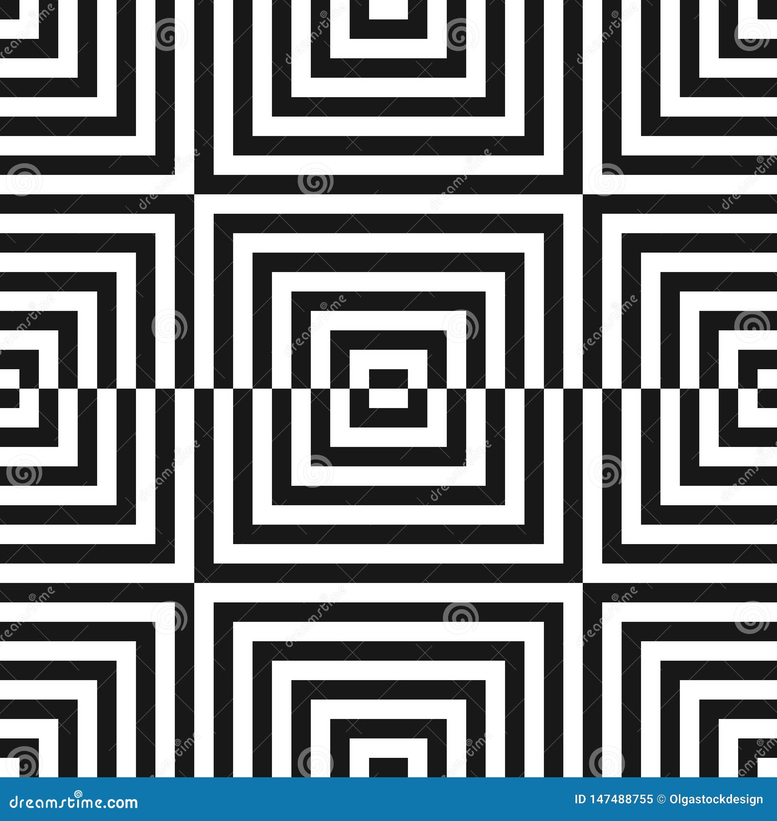 Monochrome Geometric Seamless Pattern with Big Squares, Lines. Optical ...