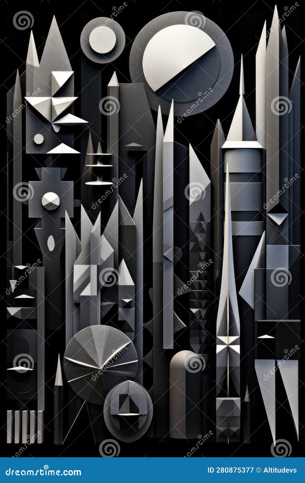 Monochrome Geometric Shapes on a Dark Background Stock Illustration ...