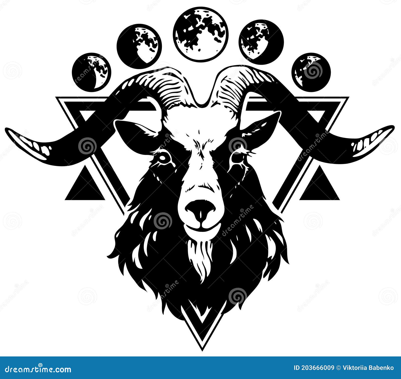 Magic goat head and moon stock vector. Illustration of capricorn ...