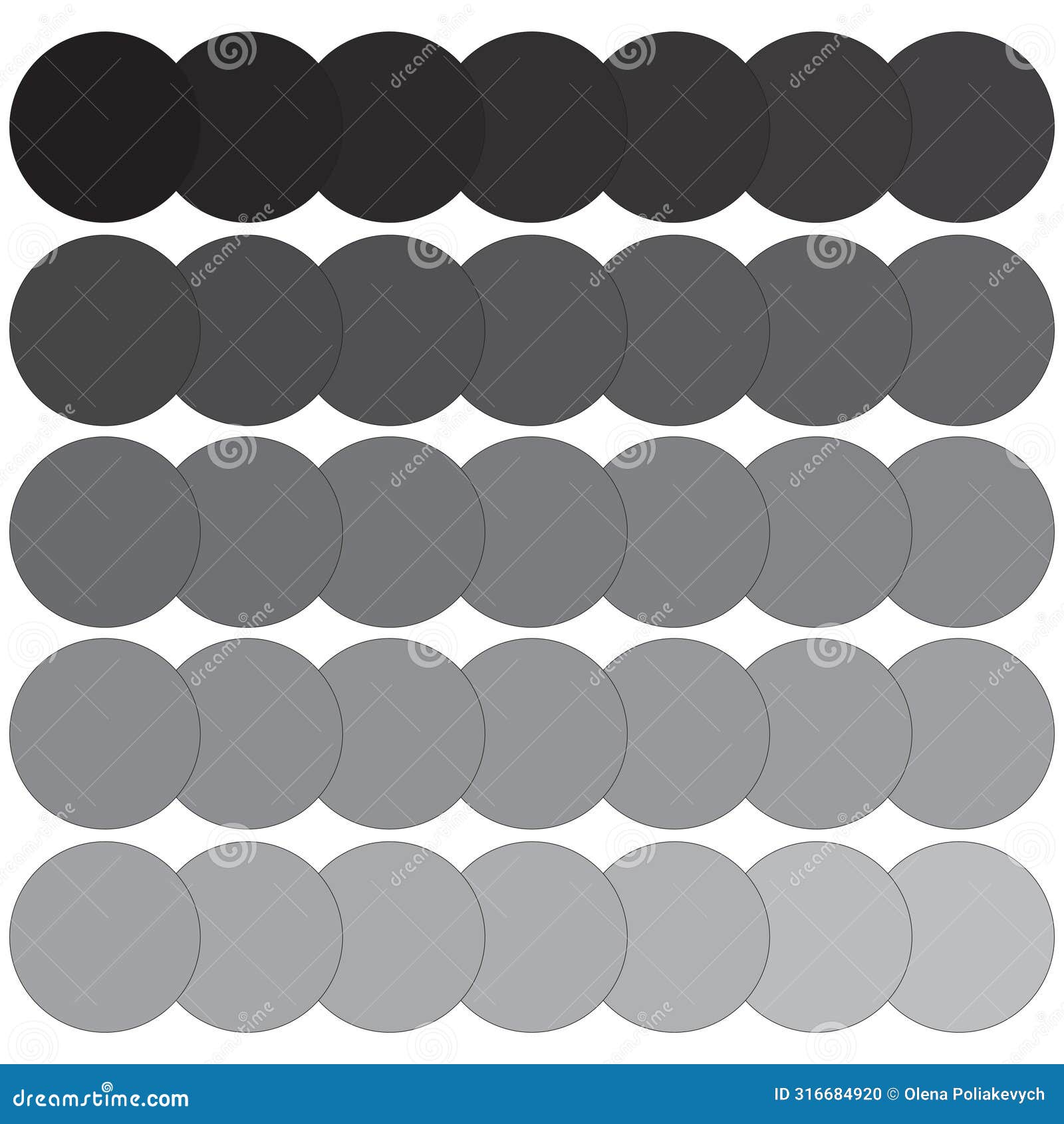 Monochrome Gradient Circles. Vector Grayscale Palette. Shades of Gray ...