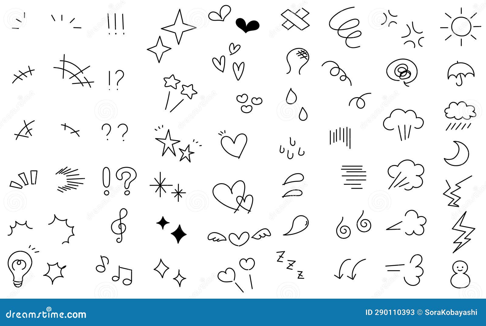 Monochrome Hand-drawn Comic Icon Set Stock Illustration - Illustration ...