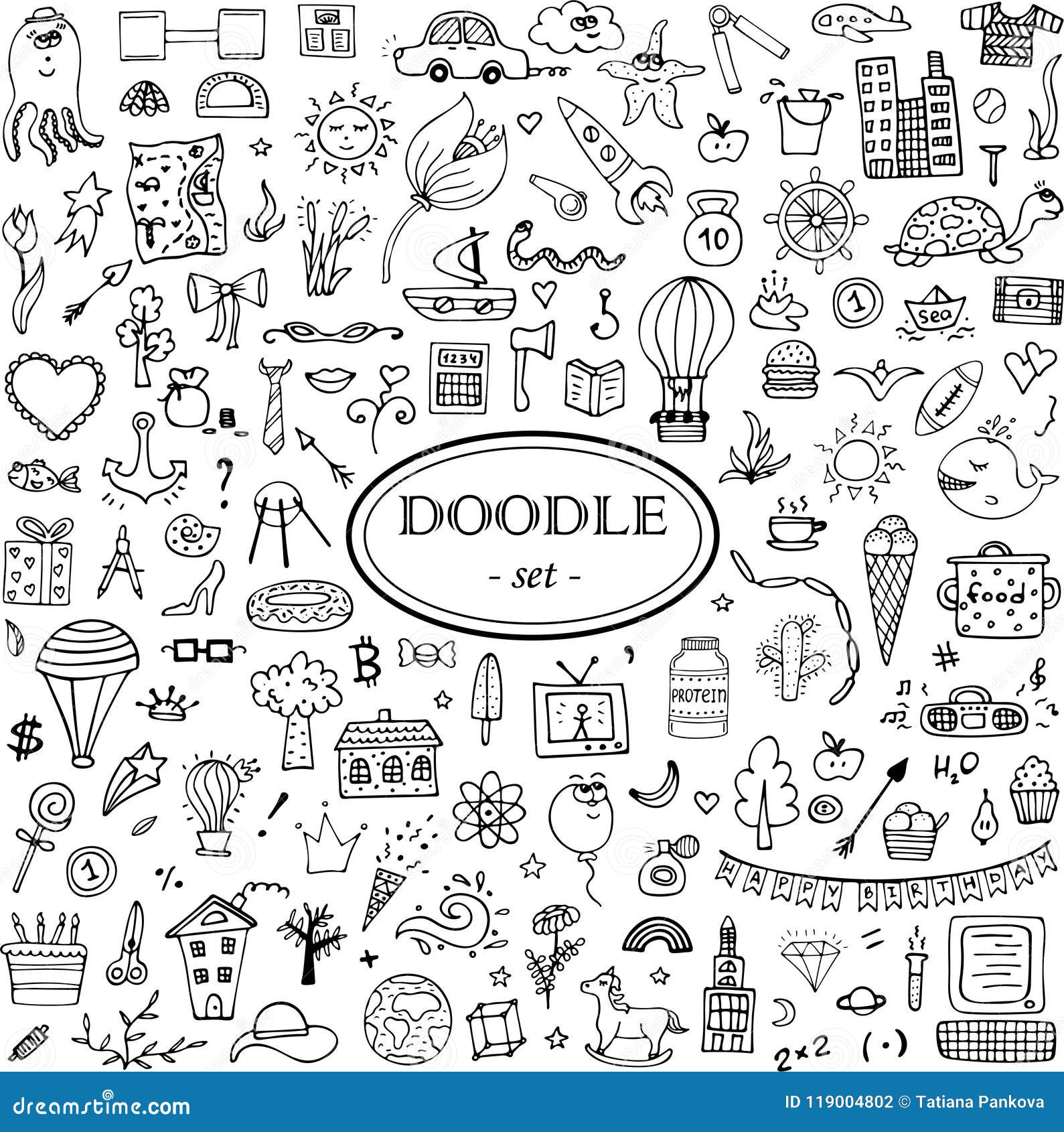 Monochrome Hand-drawn Doodle Set for Design. Stock Vector ...
