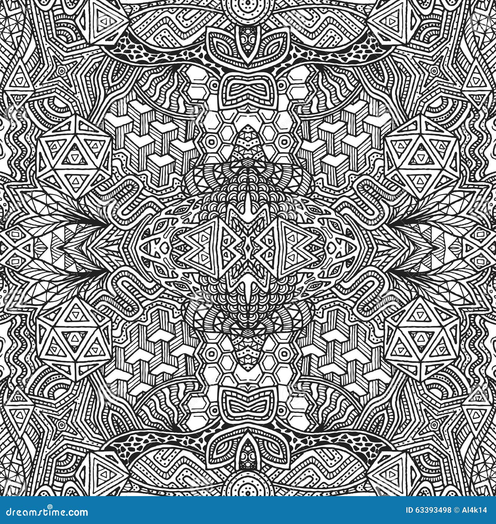 Monochrome Hand Drawn Seamless Zentangle Pattern Stock Vector ...