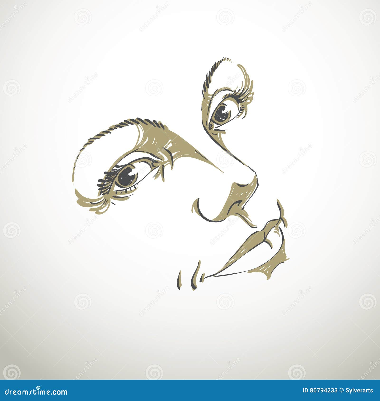 Monochrome Hand-drawn Silhouette of Woman Face, Delicate Feature Stock ...