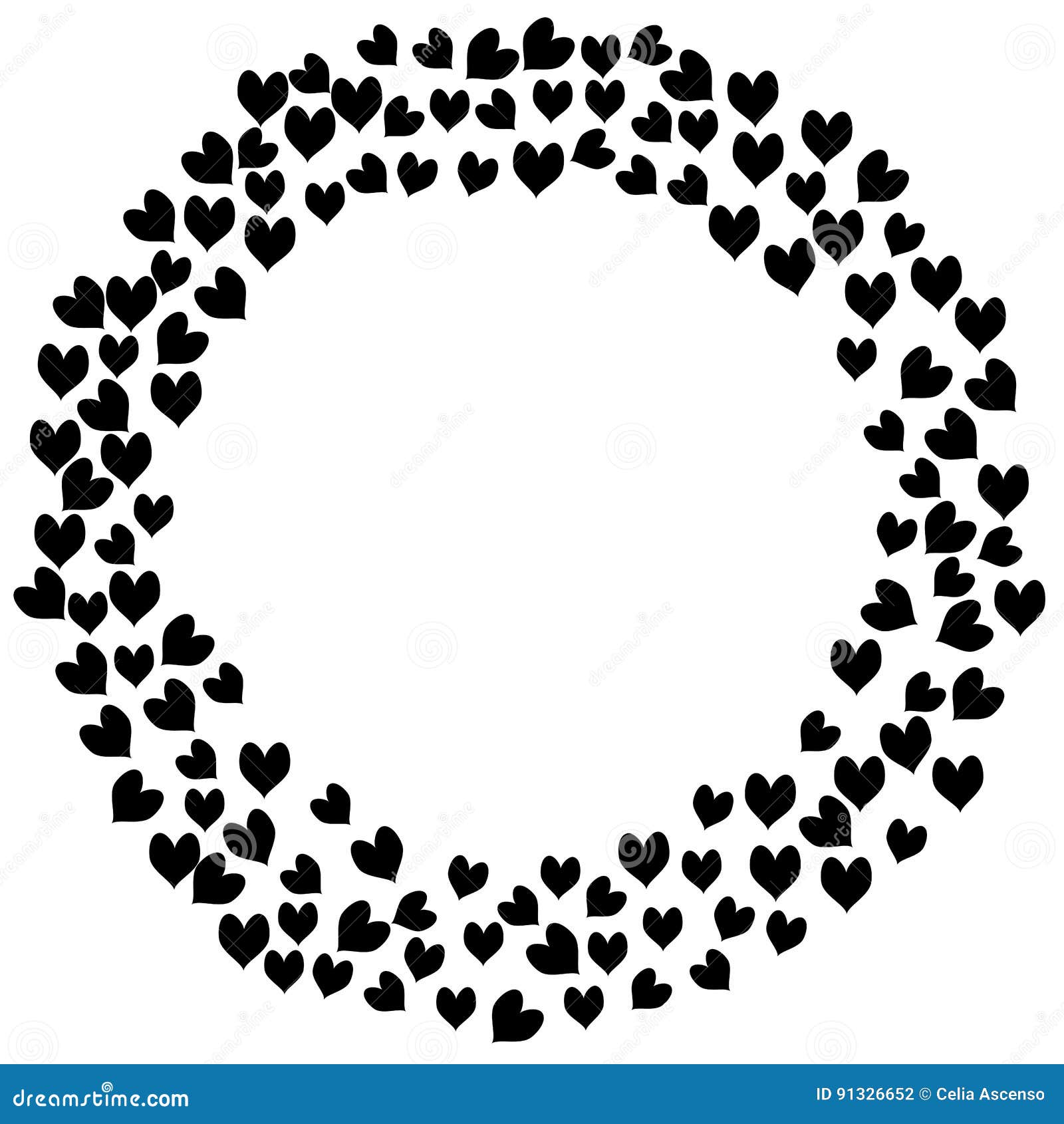 Monochrome Hearts Round Border Frame Stock Illustration - Illustration ...