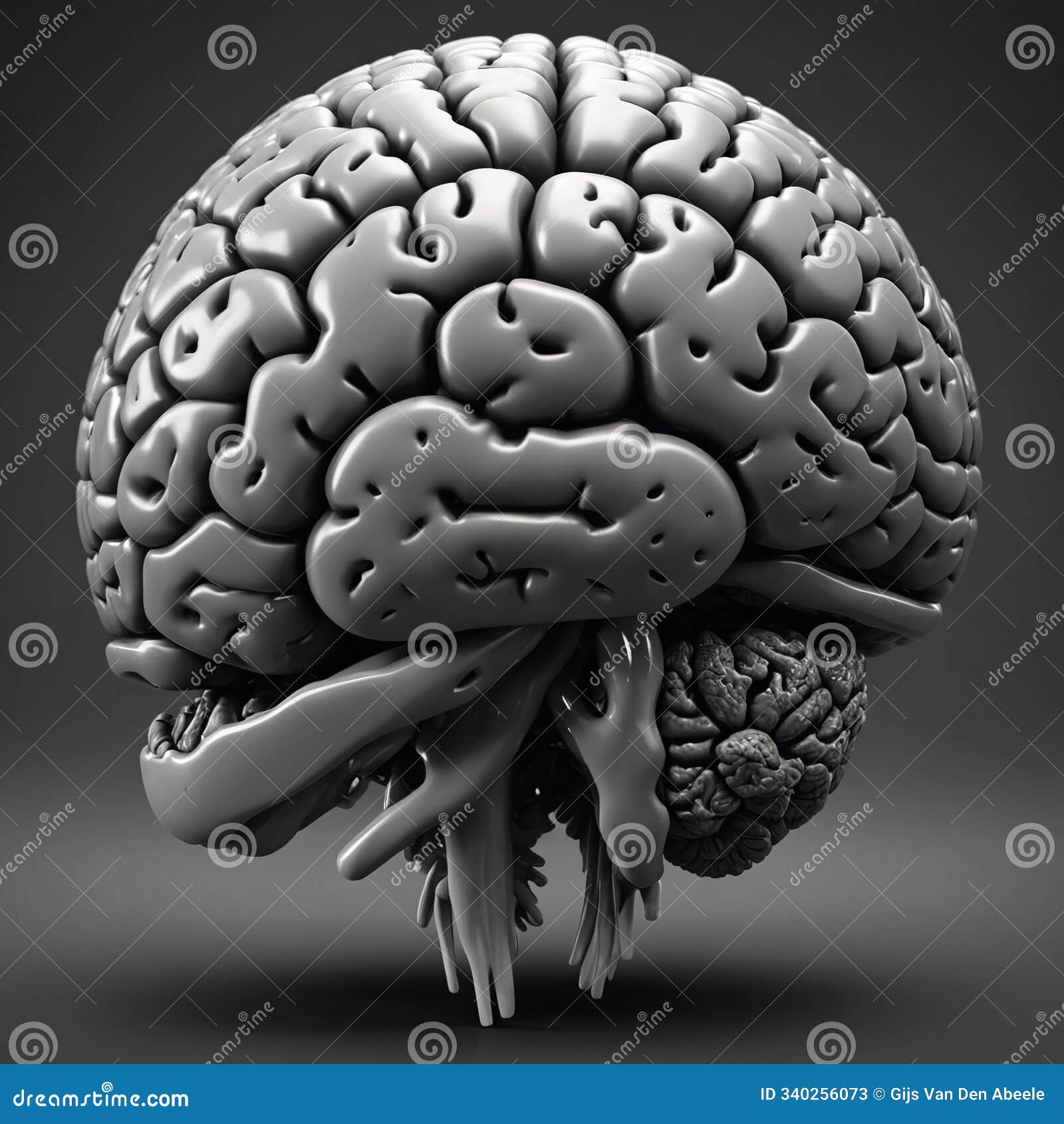 Monochrome Hyperrealistic 3D Brain Render In Unreal Engine Royalty-Free ...