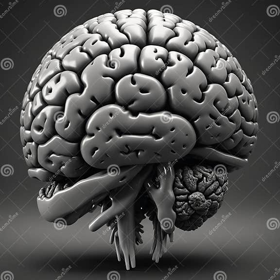 Monochrome Hyperrealistic 3D Brain Render in Unreal Engine Stock ...