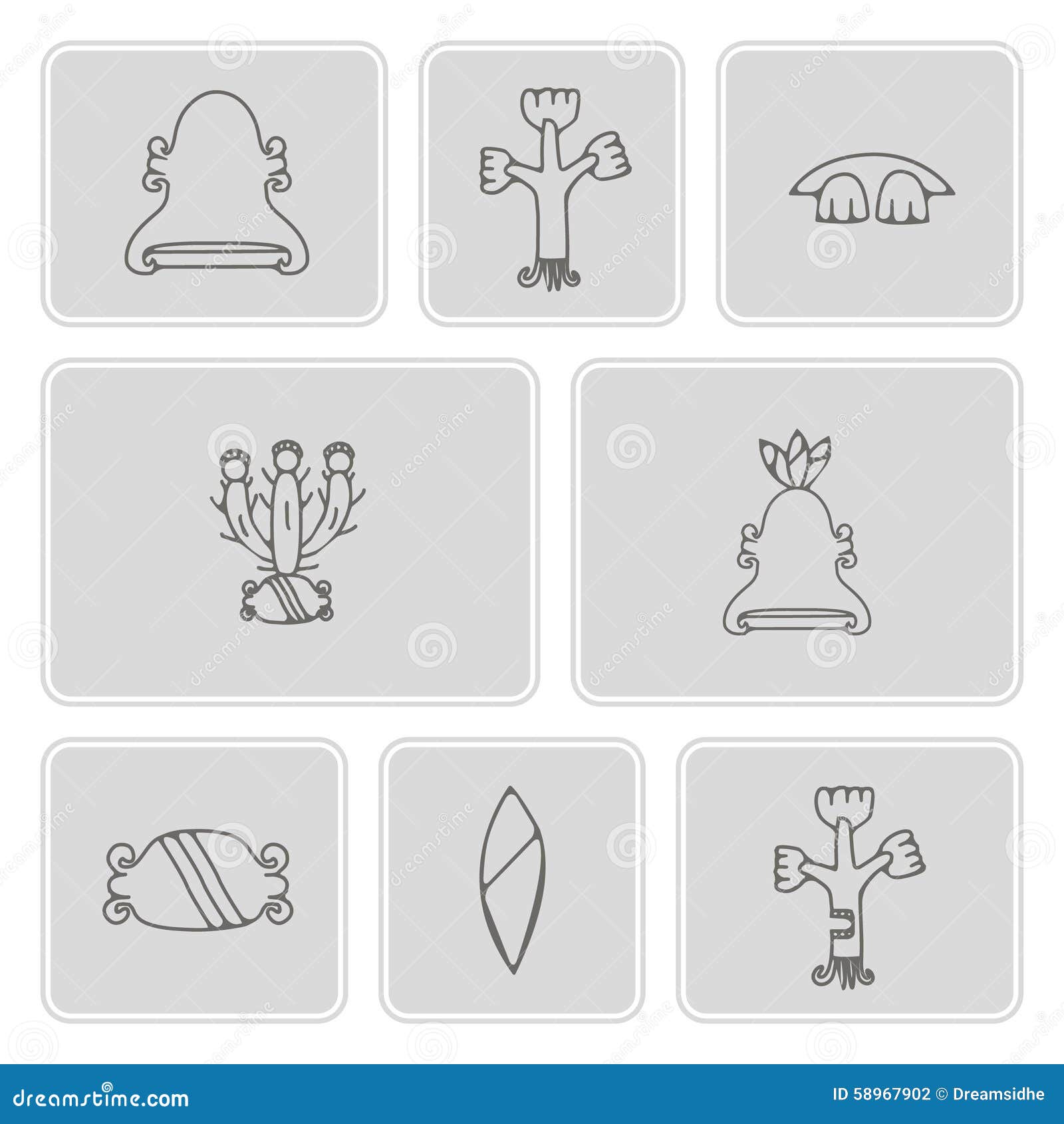 Monochrome Icon Set with Aztec Pictograms Stock Vector - Illustration ...