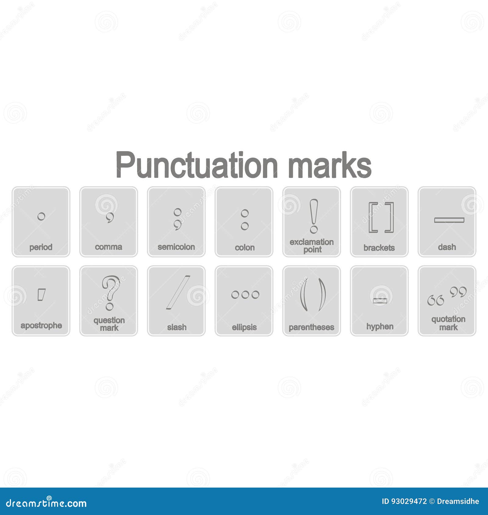 Monochrome Icons Set with Punctuation Marks Stock Vector - Illustration ...